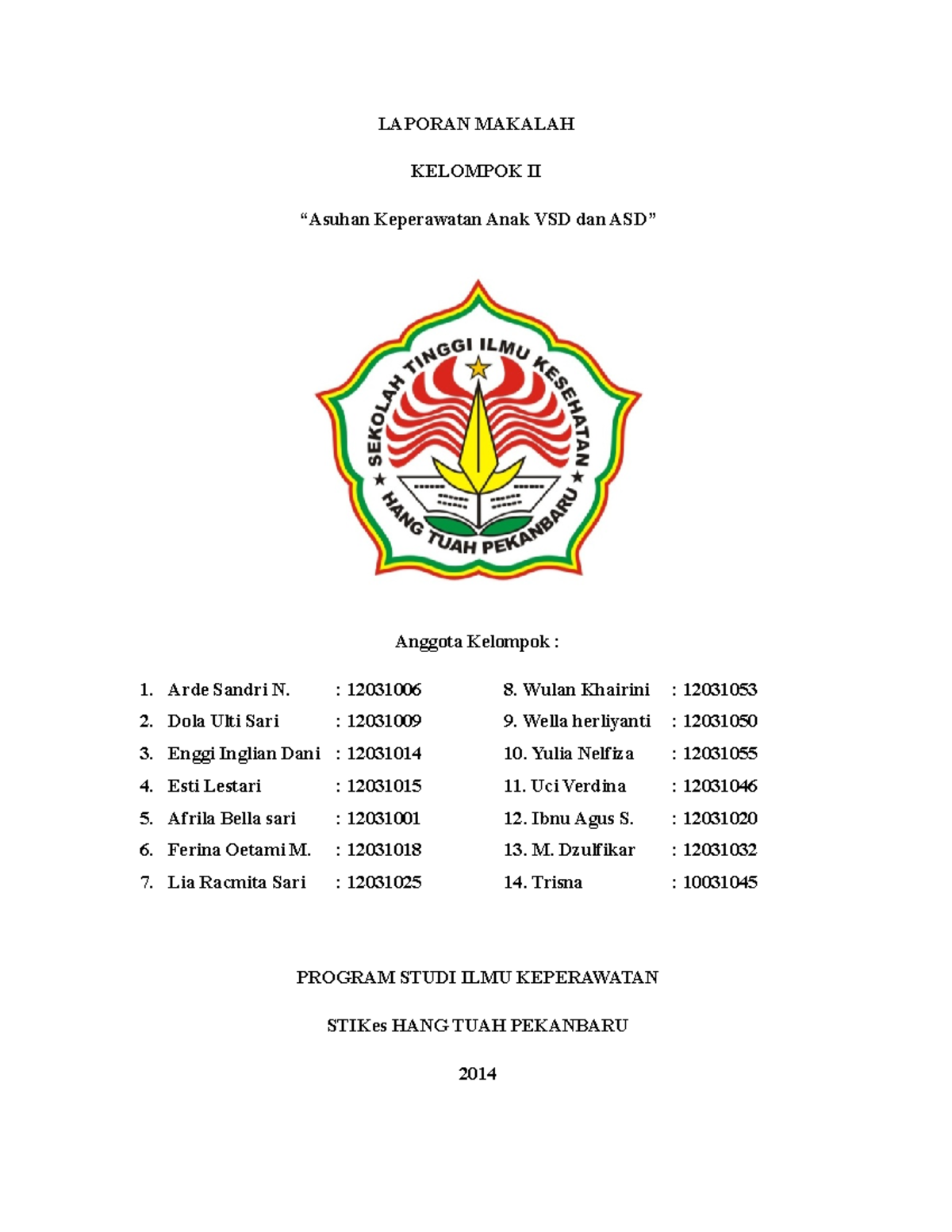 Asuhan Keperawatan VSD dan ASD pada Anak - 293651469 - Studocu