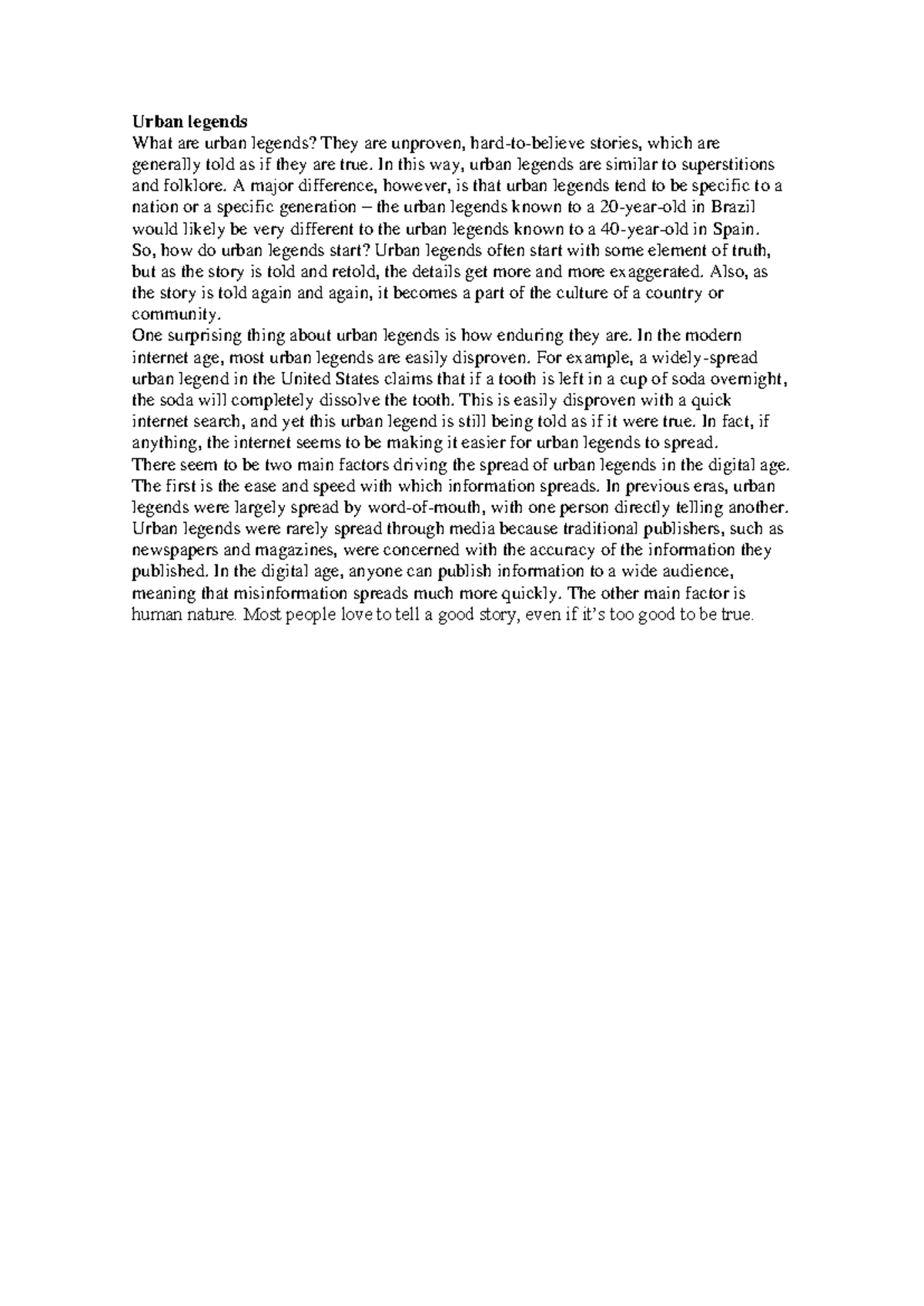 Urban Legends: Understanding Their Nature and Spread - Reading Unit 11 ...