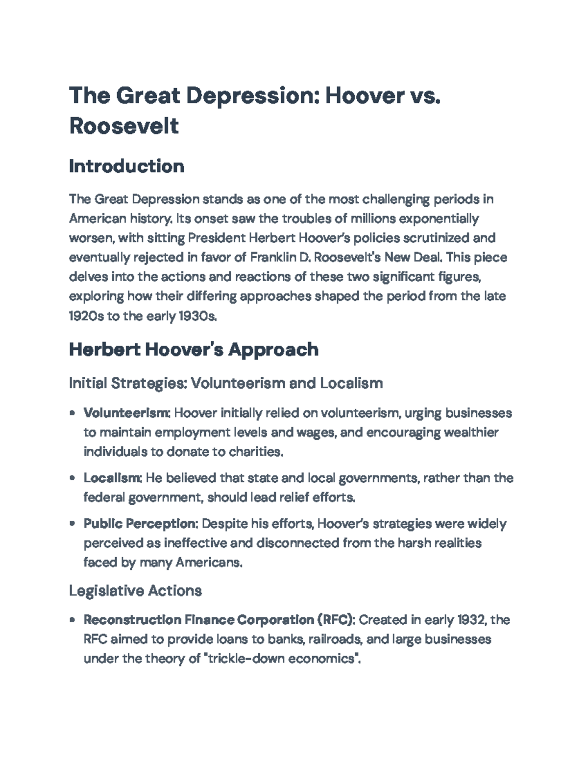 The Great Depression: A Comparative Study of Hoover vs. Roosevelt - The ...