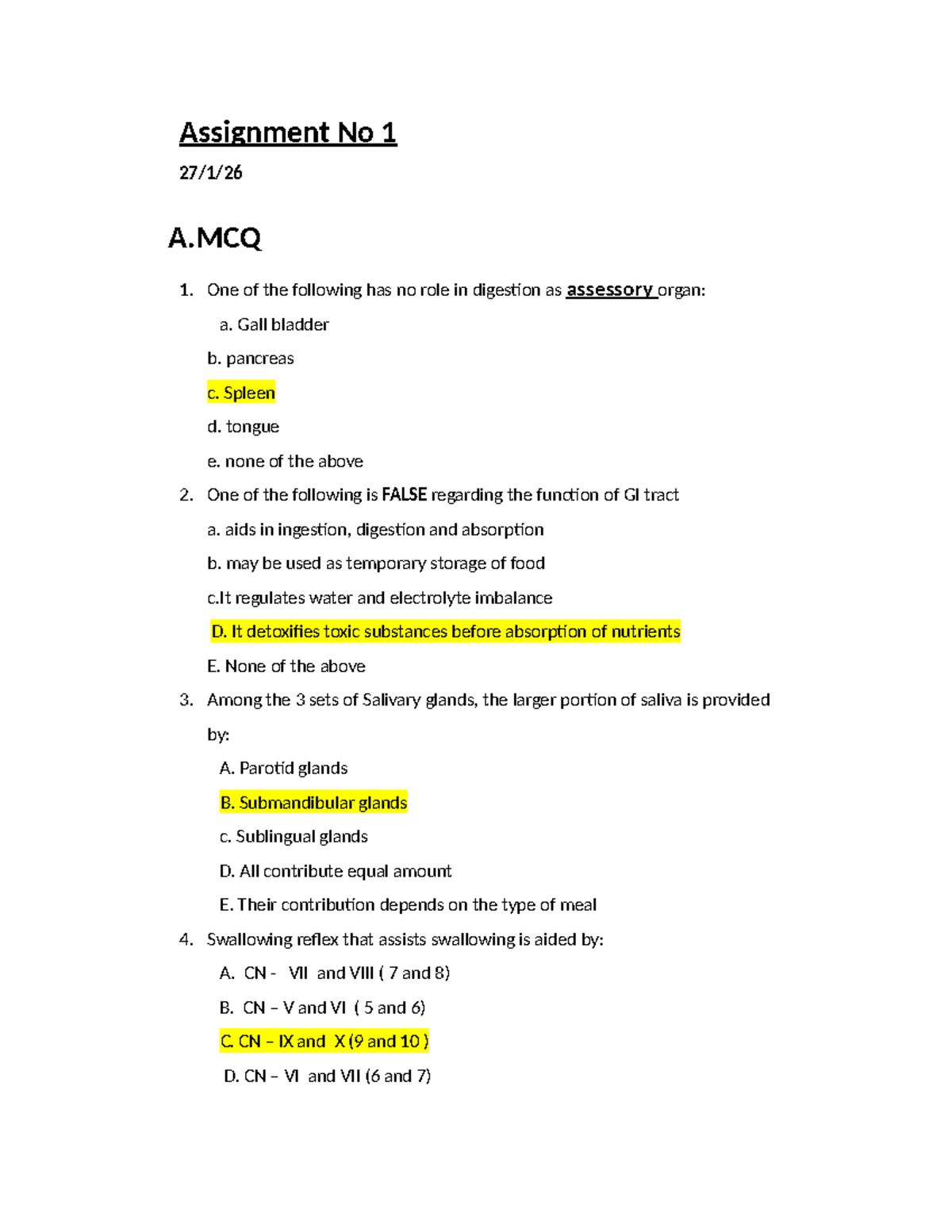 Assignment #1 - Gastroenterology MCQ Review - Studocu