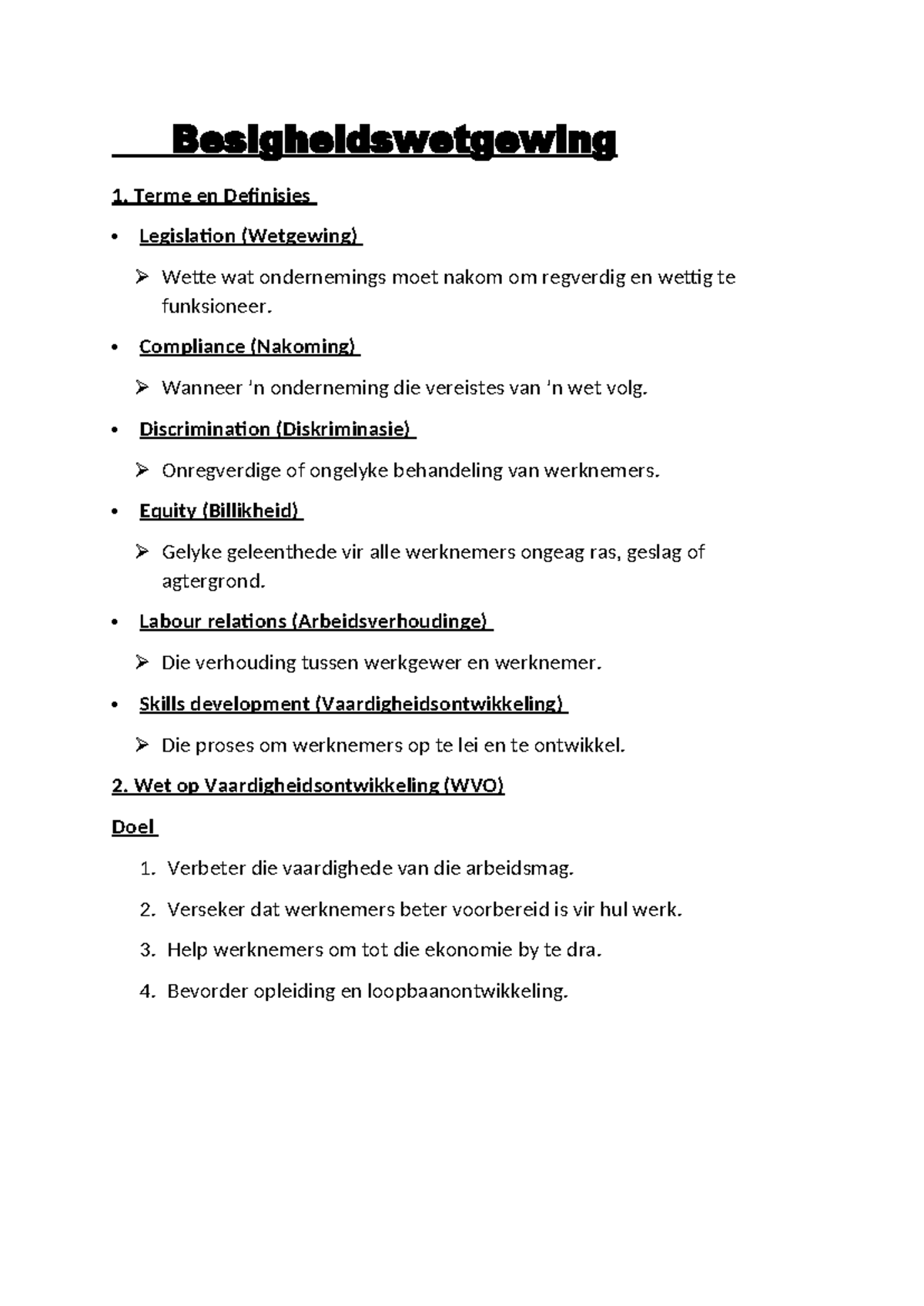 📘 Besigheidswetgewing 1: Terme en Definisies van Wetgewing - Studocu