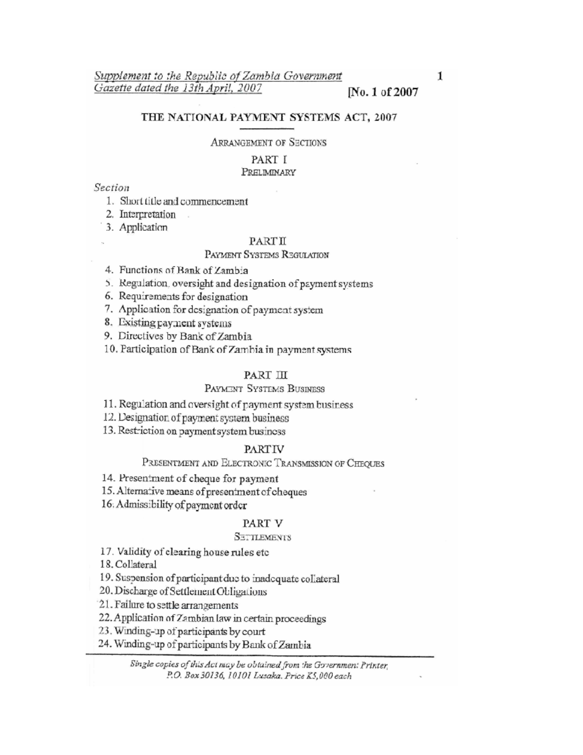 Revised Title: National Payment Systems Act, 2007 Analysis and Overview ...