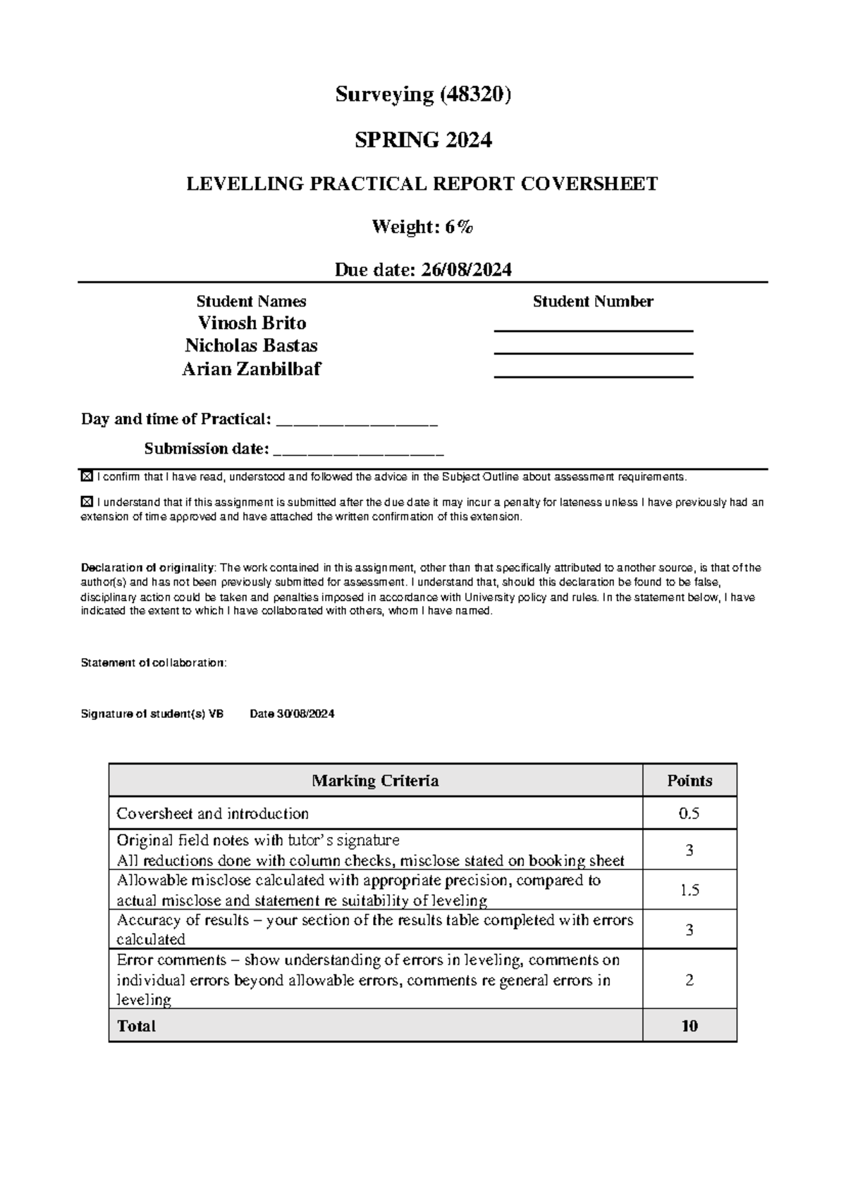 48320 Surveying Practical Report: Levelling Analysis - SPR 2024 - Studocu