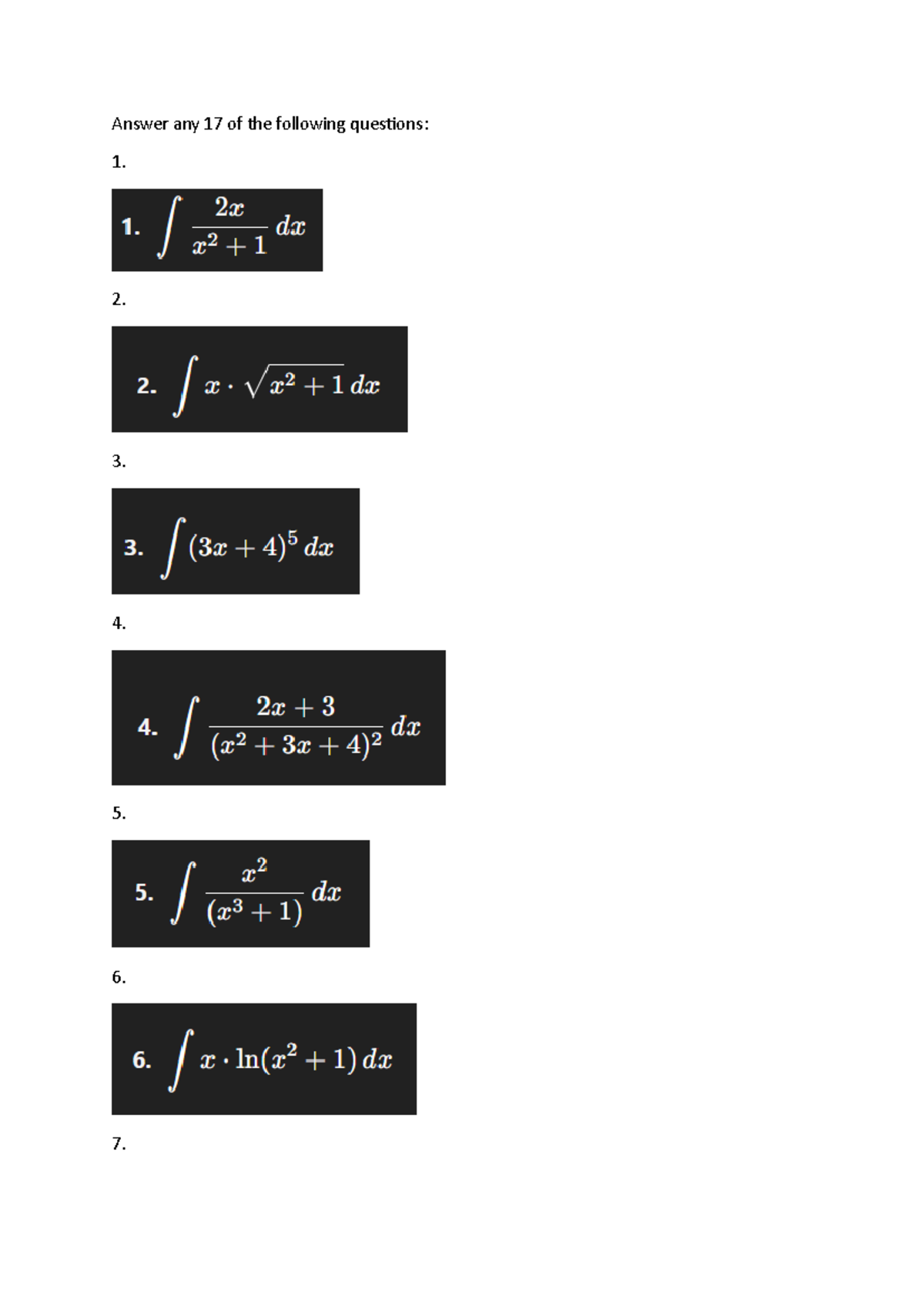Integrals basics test - maths - Discrete Maths - Answer any 17 of the ...