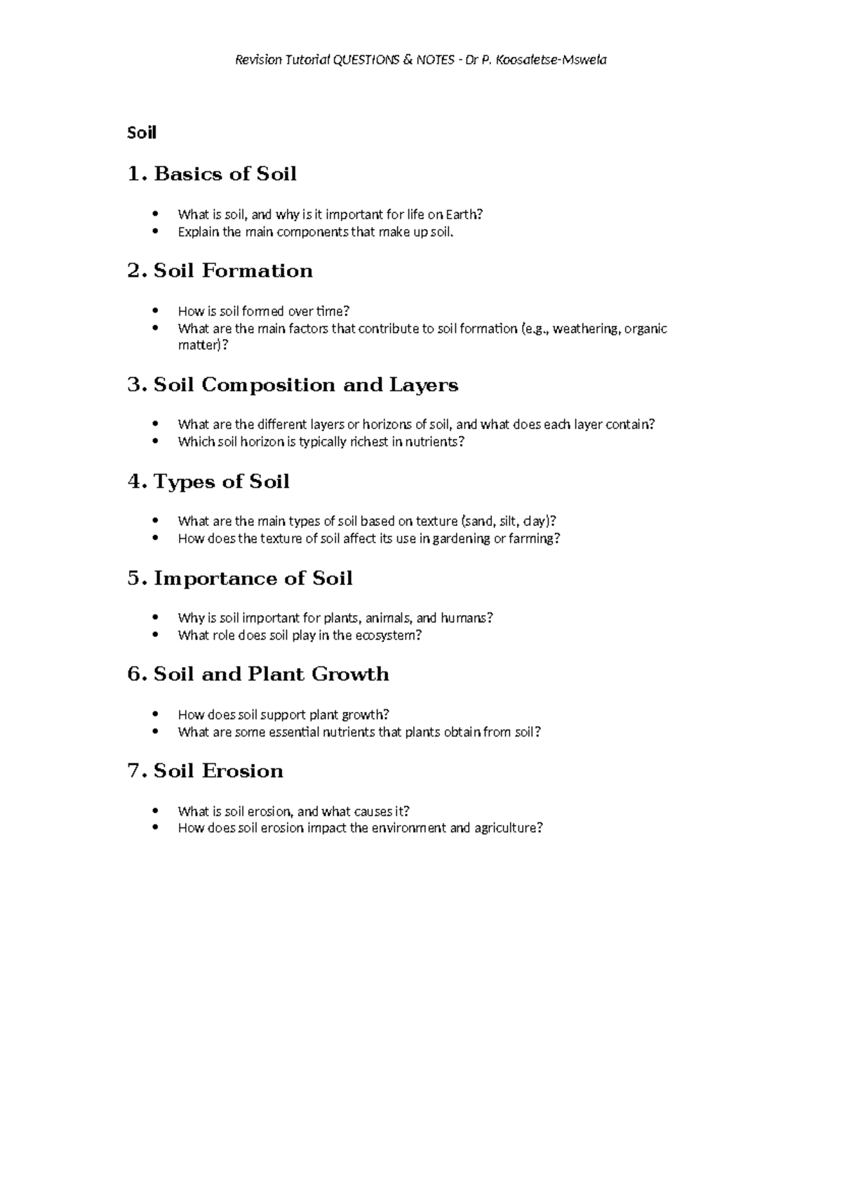 SOIL 101: Revision Questions on Soil Basics and Importance - Studocu