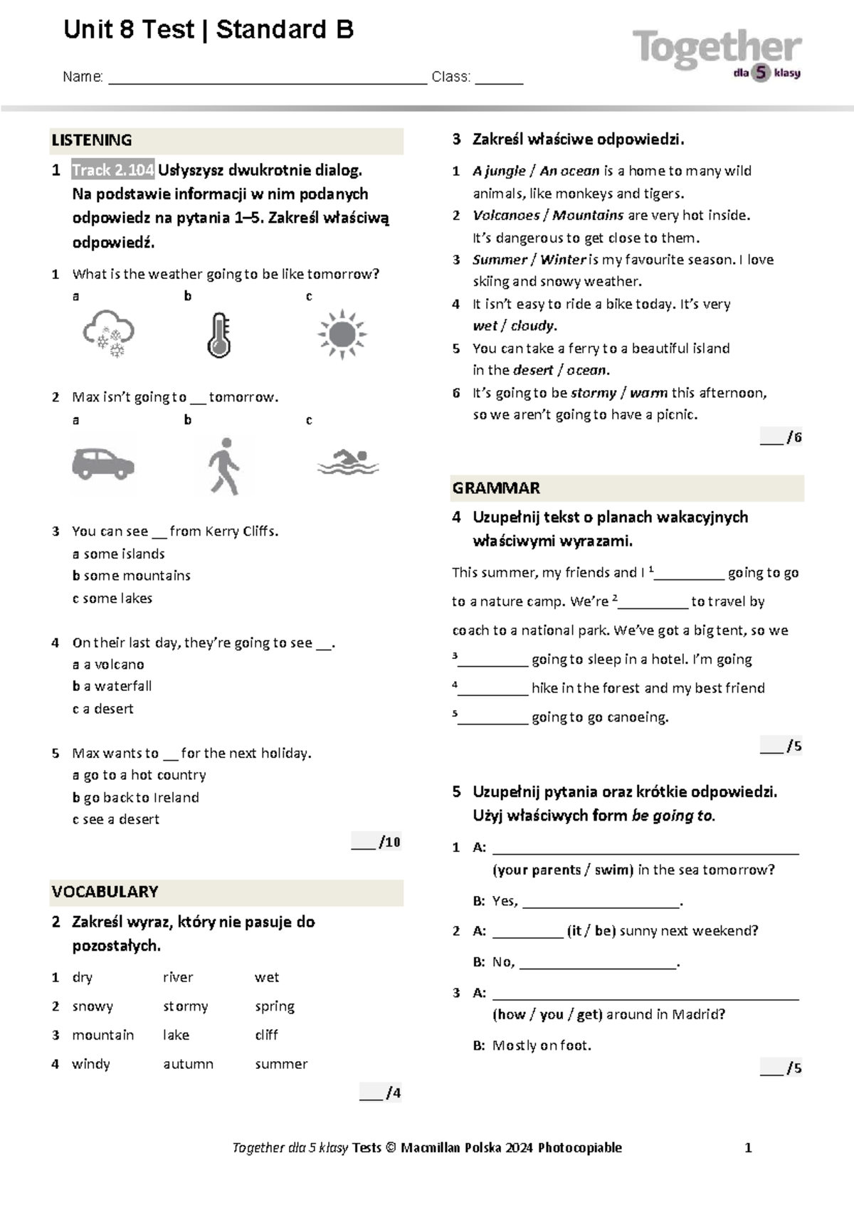 Together kl5 U8 Unit Test Standard B: Listening & Grammar Exercises ...