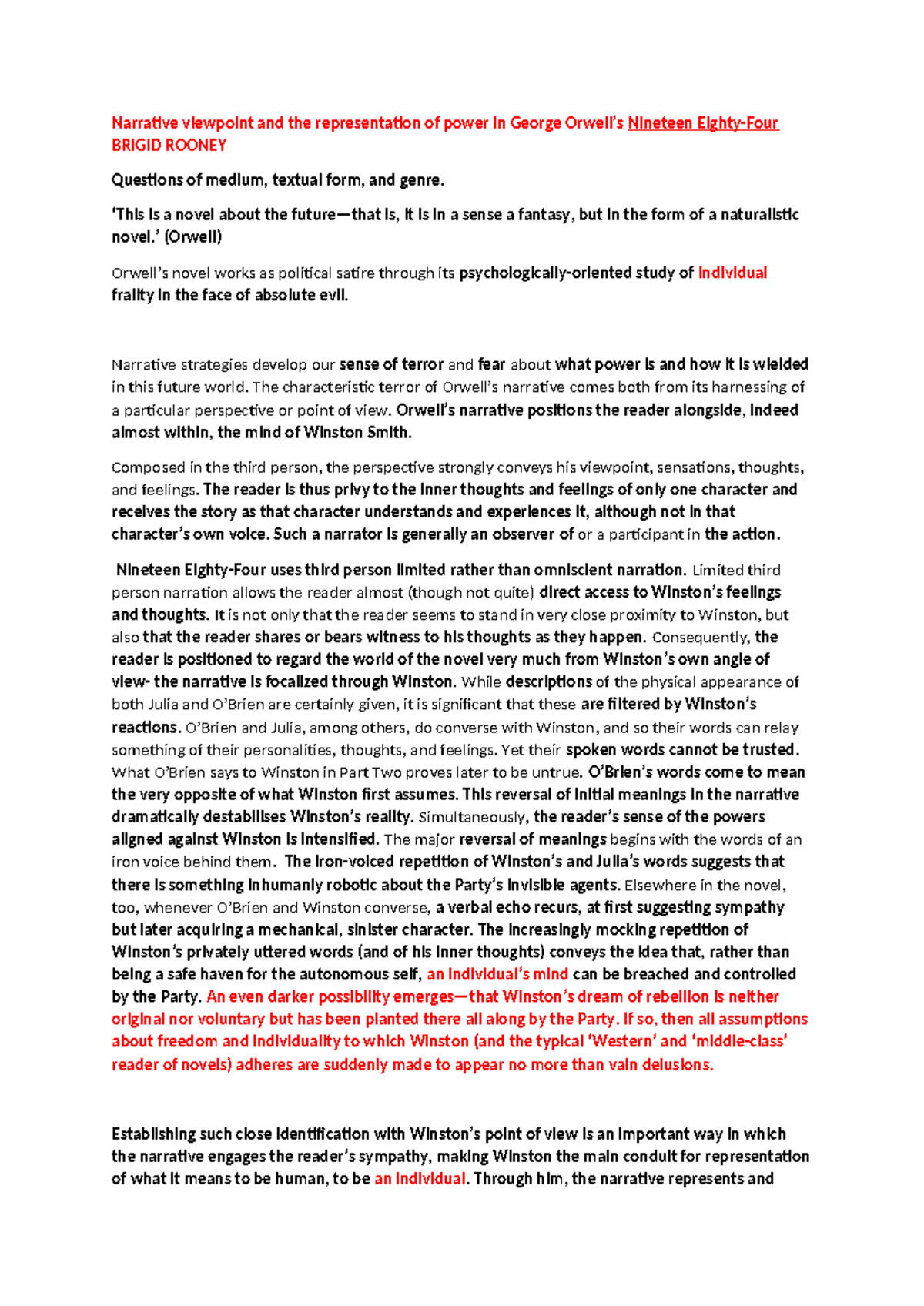 1984 (ENG 101) Narrative Viewpoint & Power Representation in Rooney's ...