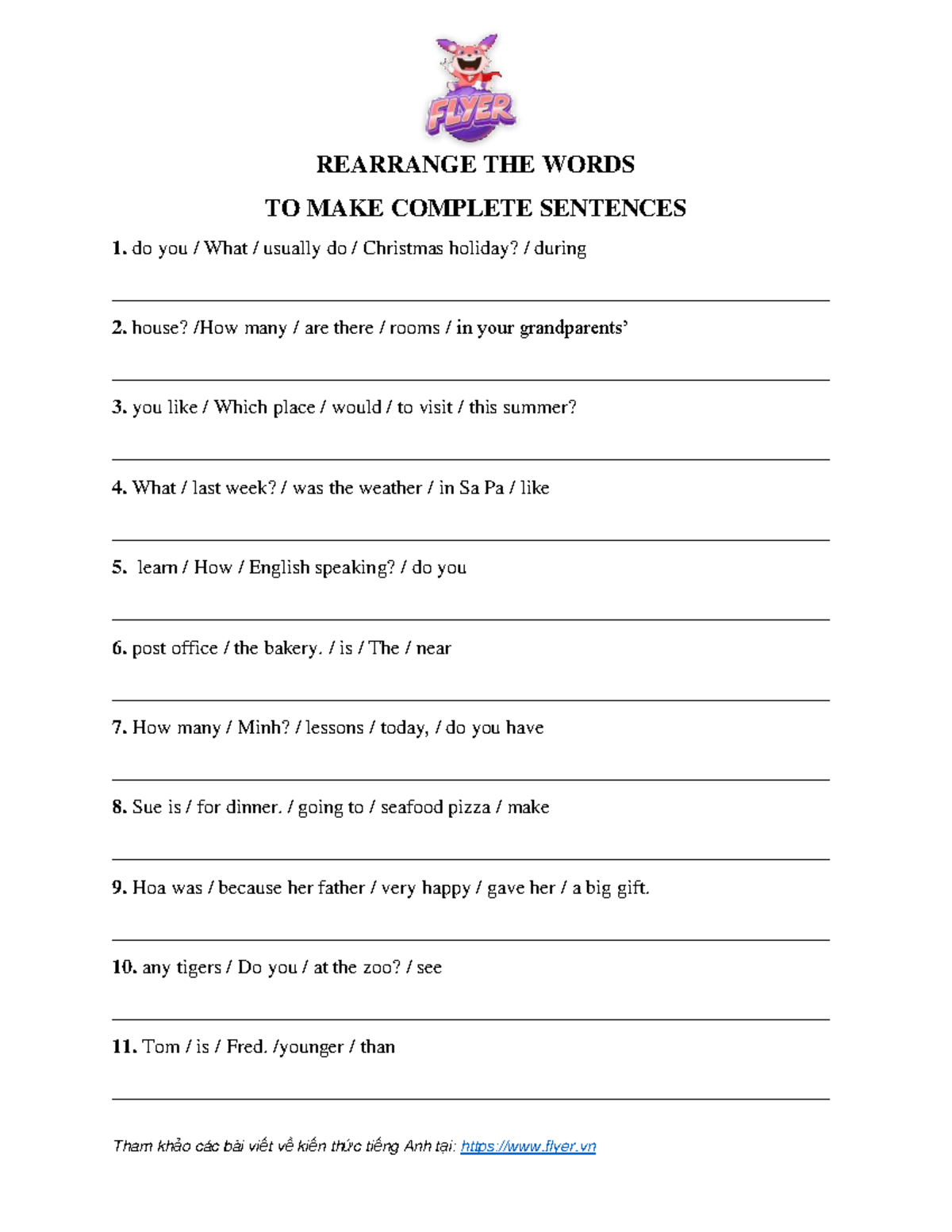 English Sentence Rearrangement Practice - Exercise 1 - Studocu