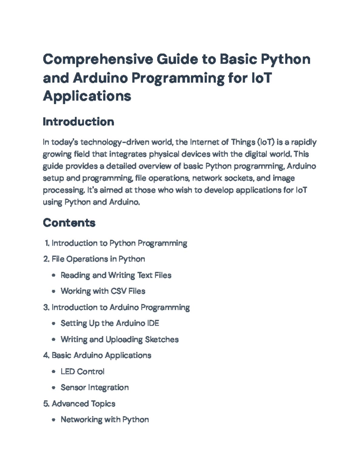 Comprehensive Guide: Basic Python & Arduino for IoT Applications - Studocu