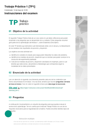Examen Trabajo Práctico 1 [TP1] 3 90 - Trabajo Práctico 1 [TP1] Comenzado: 29 de mar en 8: - Studocu