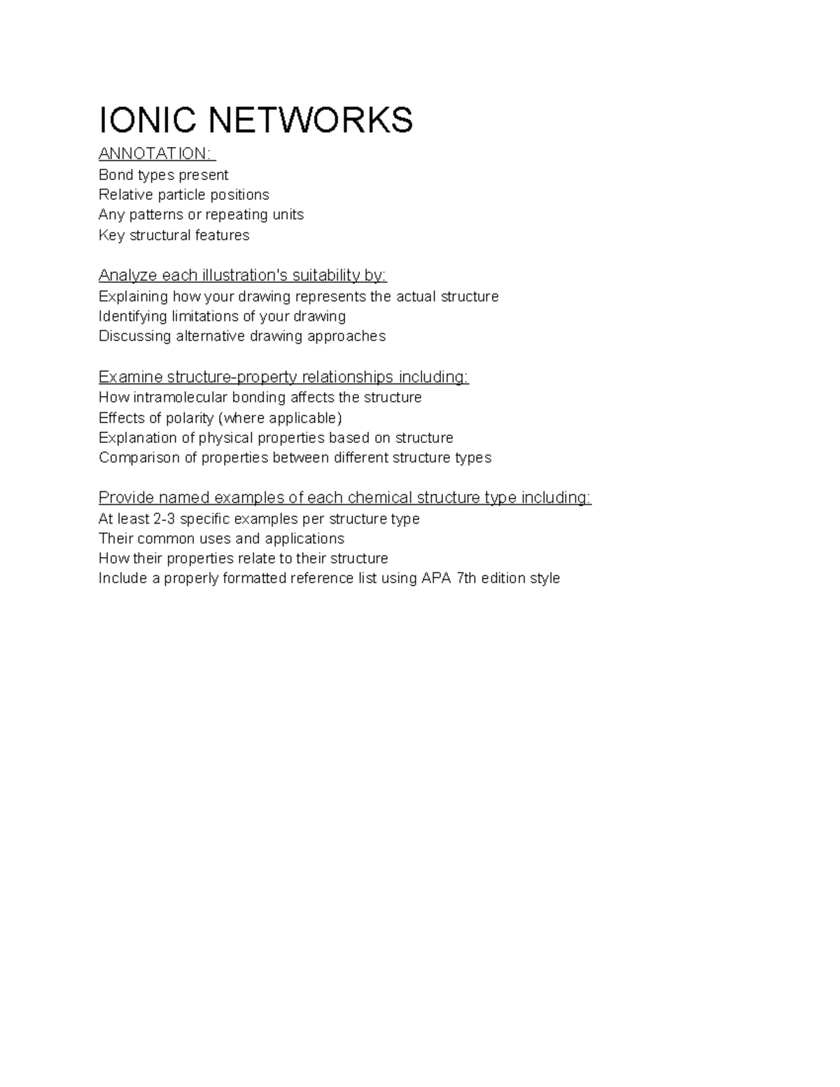 Chemistry Notes T1: IONIC NETWORKS Analysis & Structural Features - Studocu