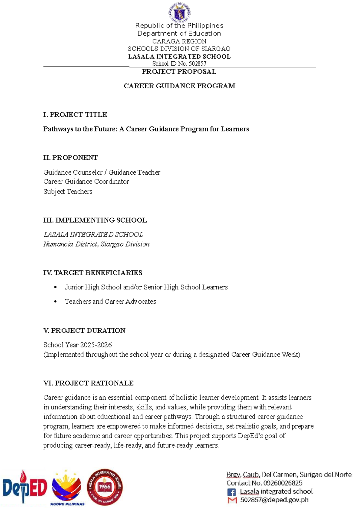 Project Proposal: Pathways to the Future Career Guidance Program - Studocu