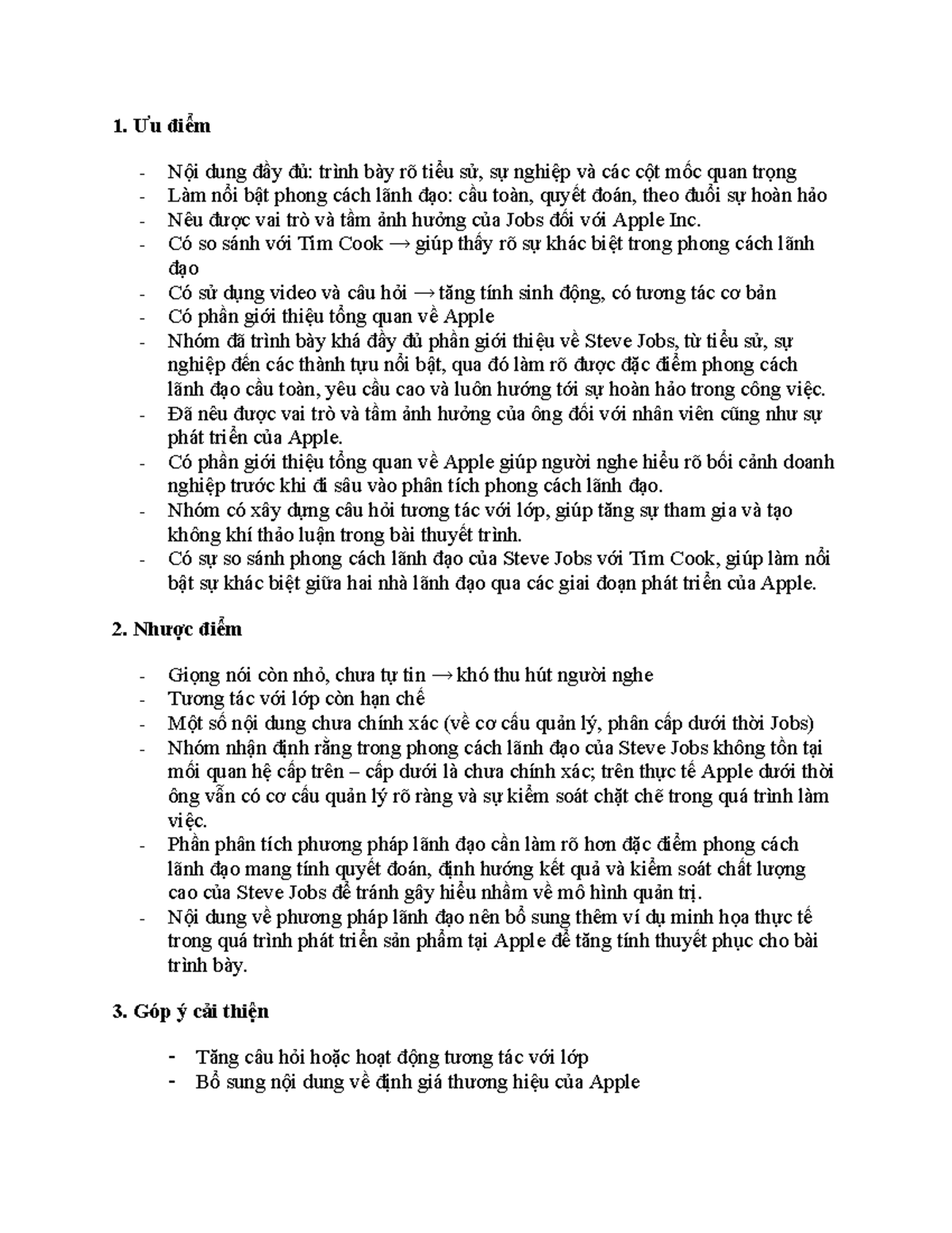 Nhận xét Thuyết Trình Nhóm 1: Phân Tích Lãnh Đạo Steve Jobs và Tim Cook ...