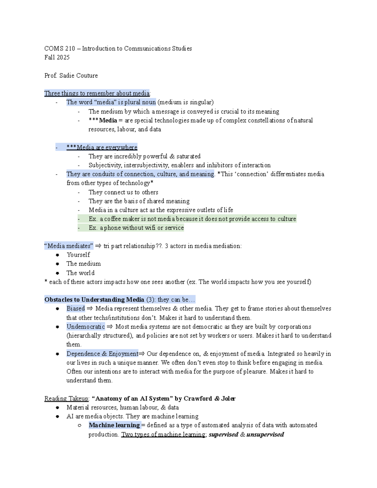 COMS 210 - Comprehensive Lecture Notes on Media and Communication ...