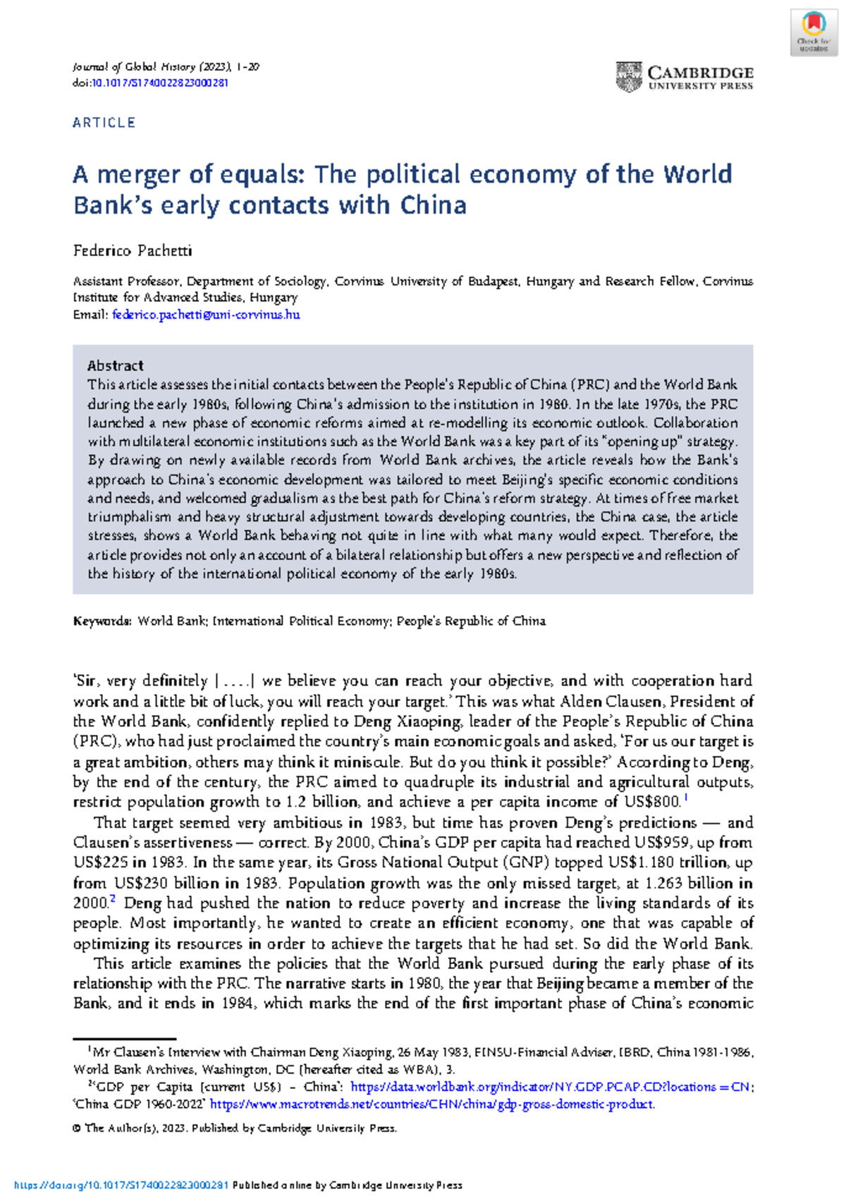 A merger of equals: The World Bank's Early Engagement with China - Studocu