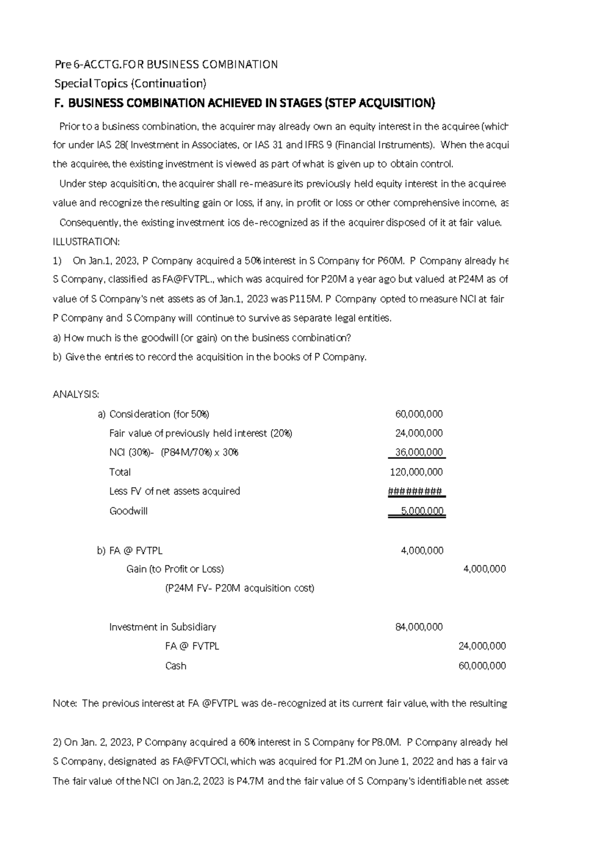 ABC - Special Topics: Accounting for Business Combinations - Studocu