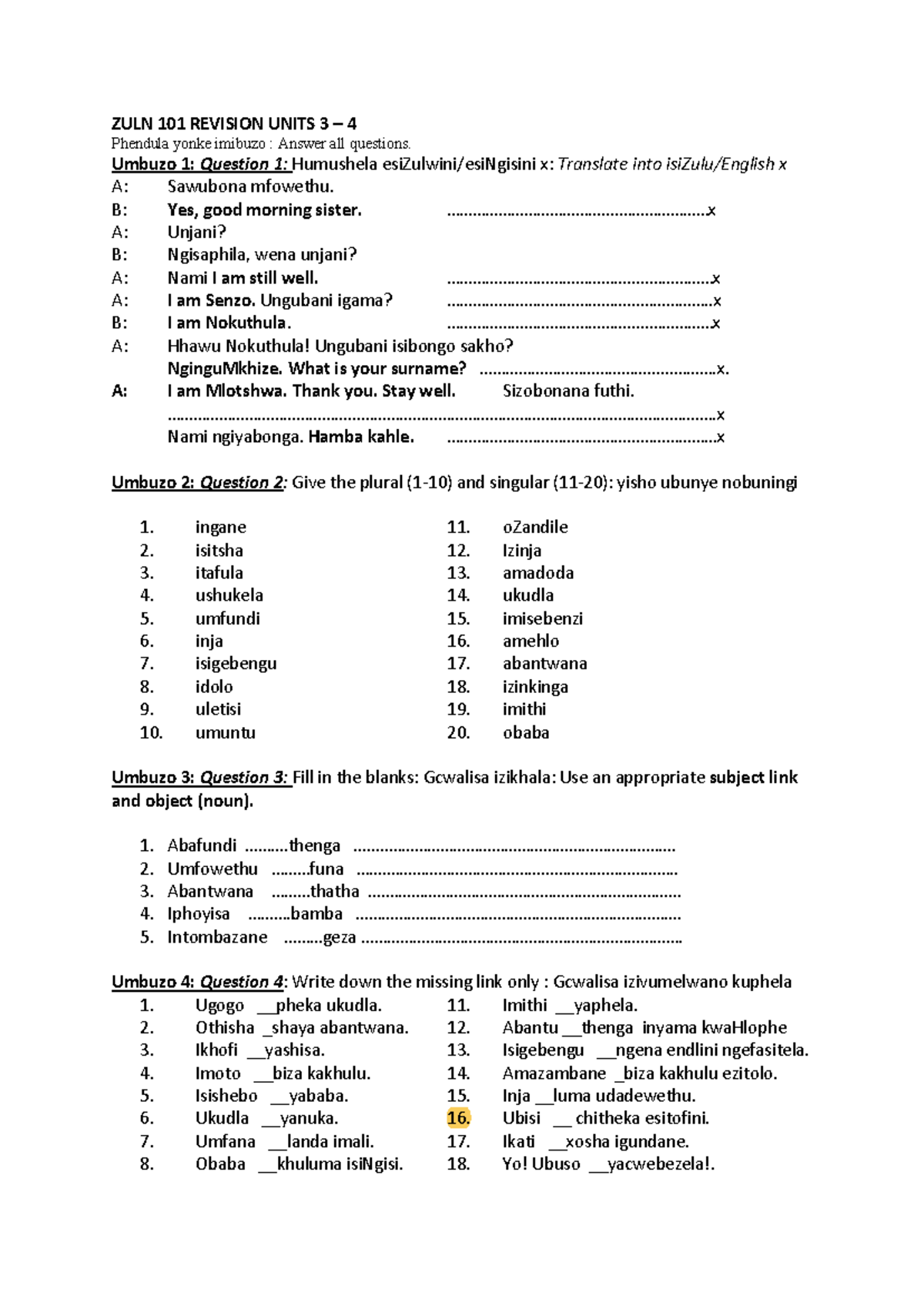 2023 Revision Units 3 - 4 - ZULN 101 REVISION UNITS 3 – 4 Phendula ...