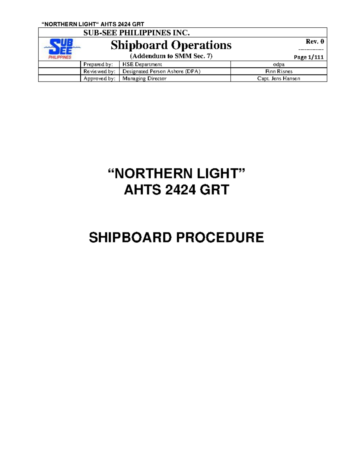AHTS 2424 GRT Shipboard Operations Manual (Addendum to SMM Sec. 7 ...