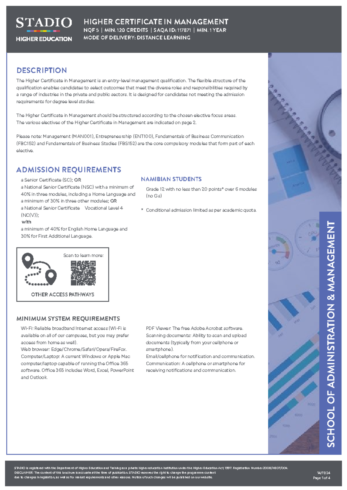Higher Certificate in Management (NQF 5) Fact Sheet - DL 2025 - Studocu