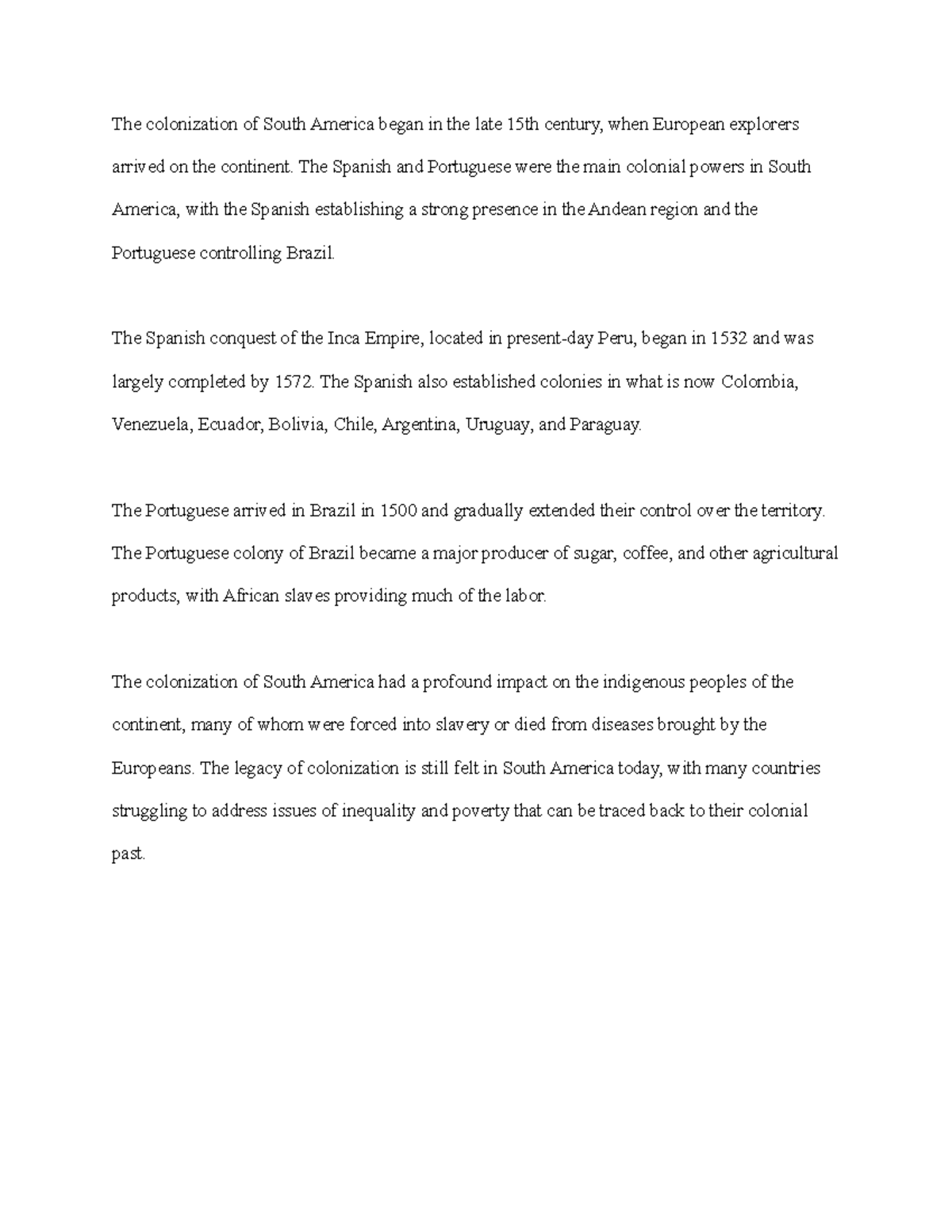 The colonization of South America Notes - The colonization of South ...