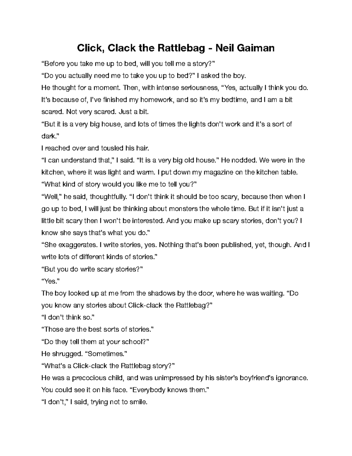 Click, Clack the Rattlebag - Neil Gaiman: Text Analysis & Summary - Studocu