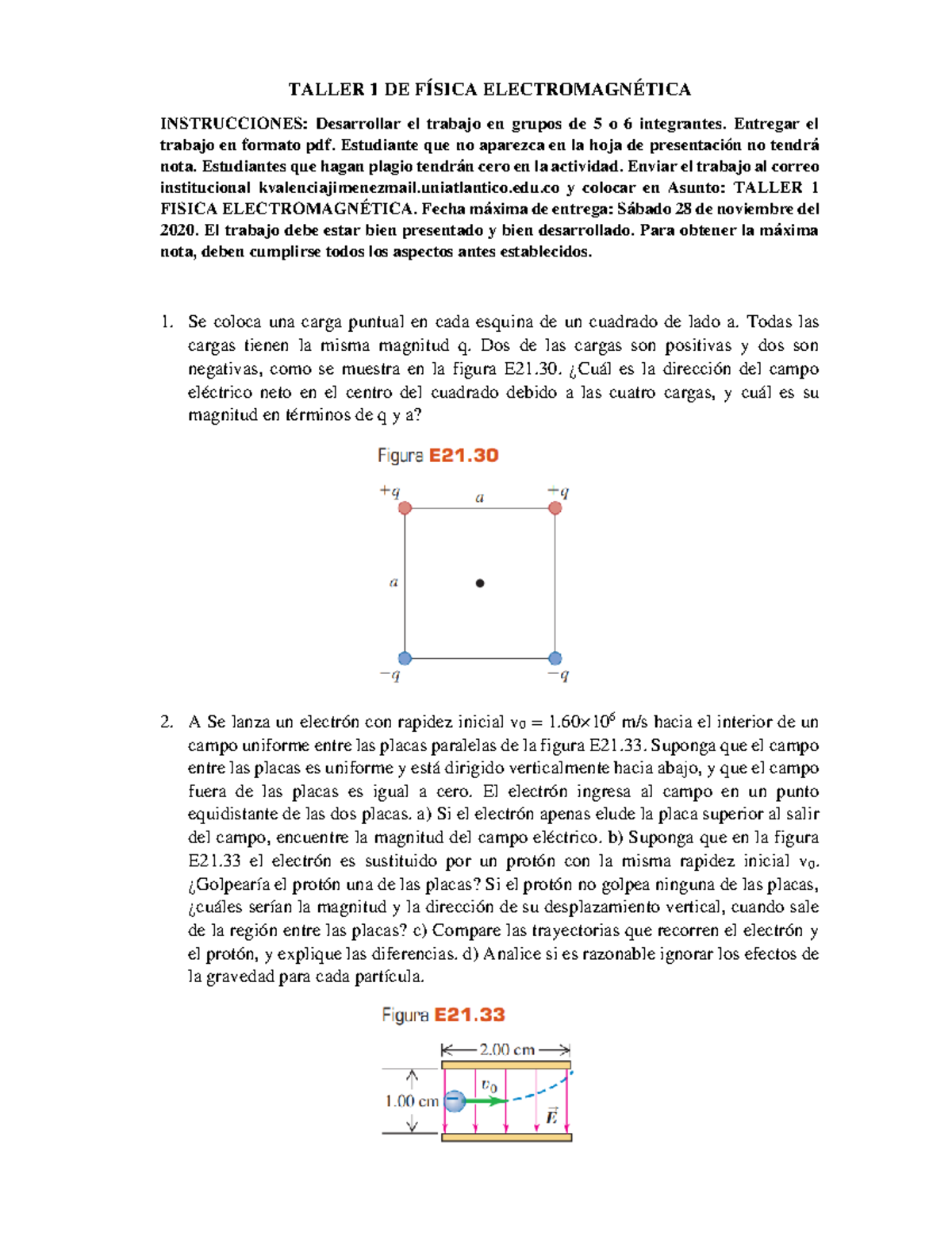 Taller 1 de Física Electromagnética: Ejercicios y Resoluciones - Studocu