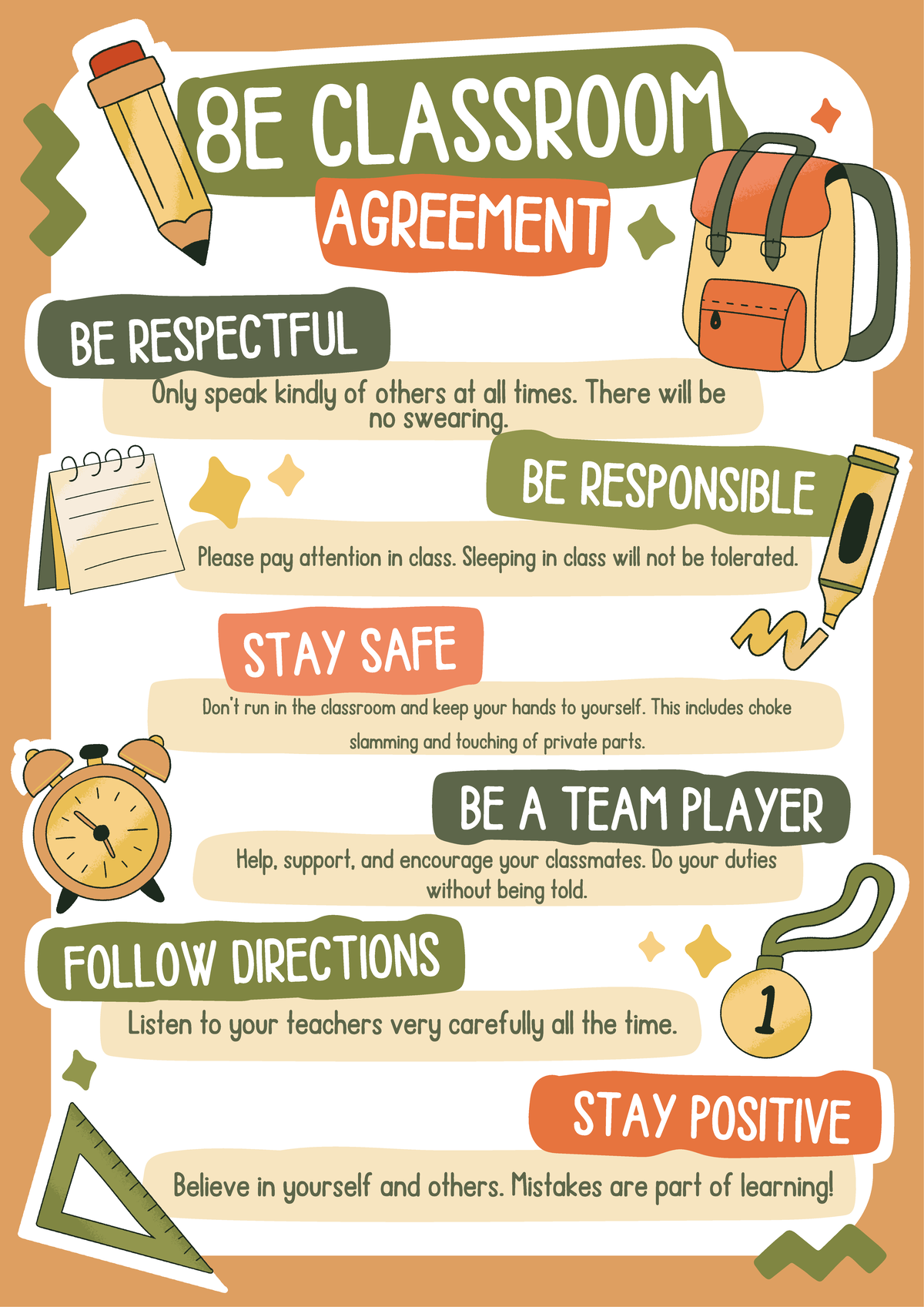 8E Classroom Agreement: Respect, Responsibility, and Teamwork - Studocu