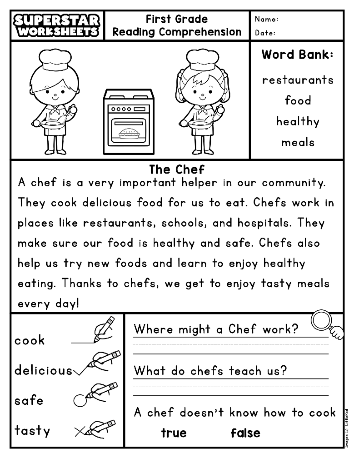 First Grade Reading Comprehension Chef - SUPERSTAR First Grade Name: LA ...
