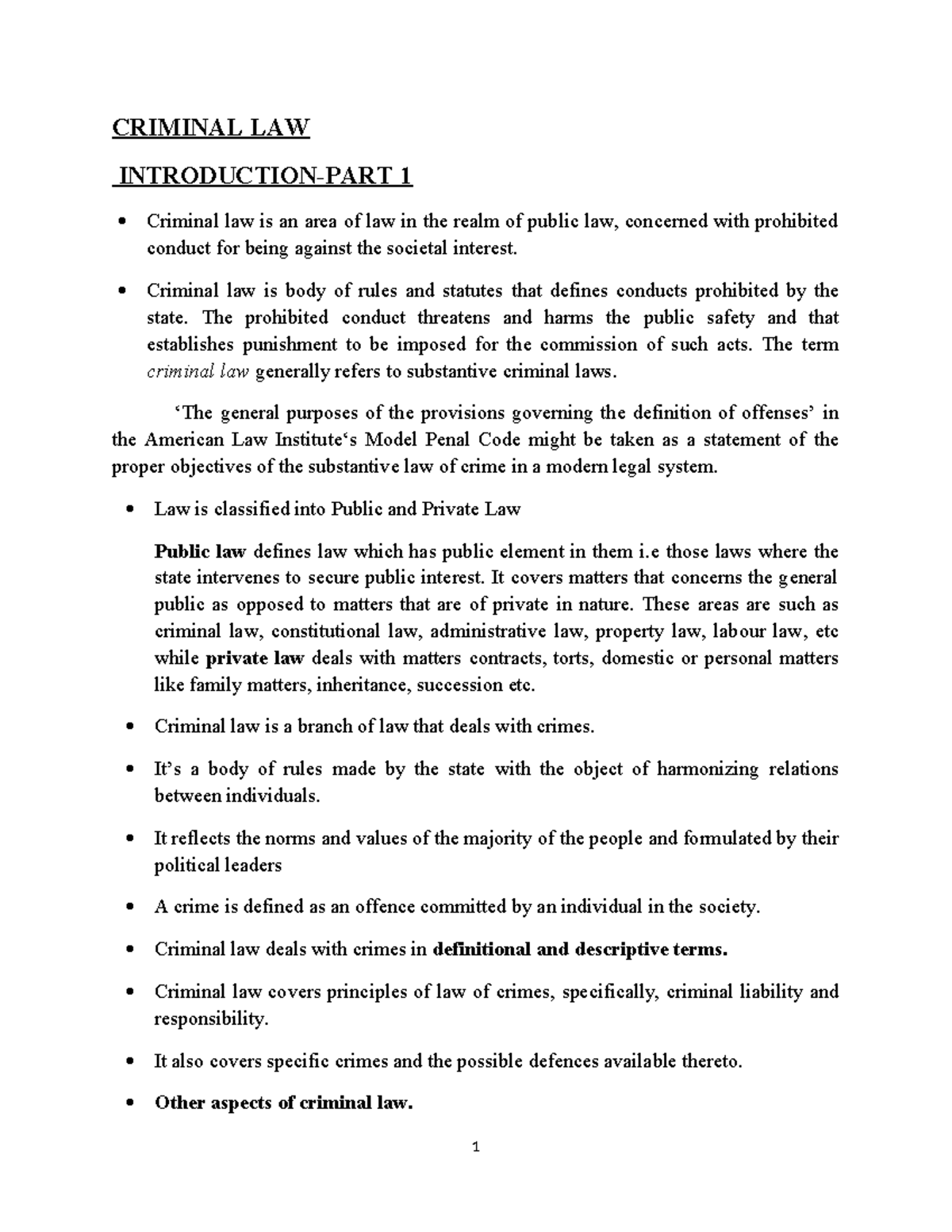 Criminal LAW - good content - CRIMINAL LAW INTRODUCTION-PART 1 Criminal ...