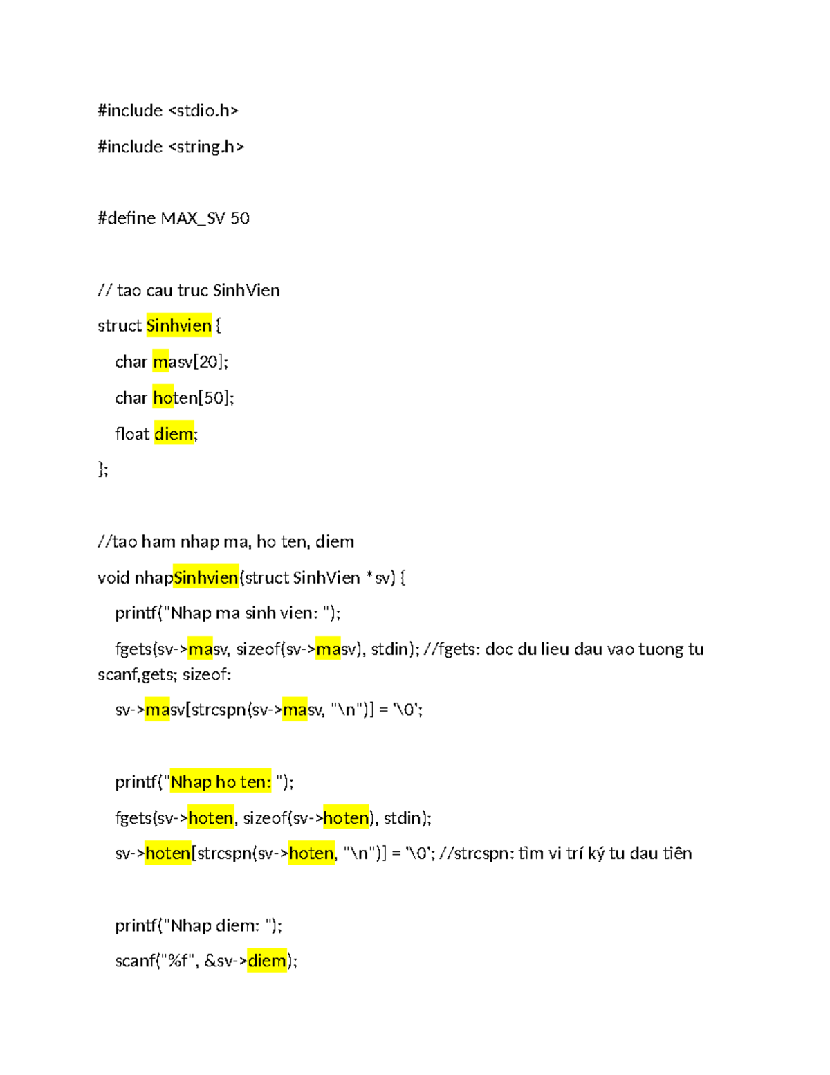 Btnv11 - hhh - #include #include #define MAX_SV 50 // tao cau truc - Studocu