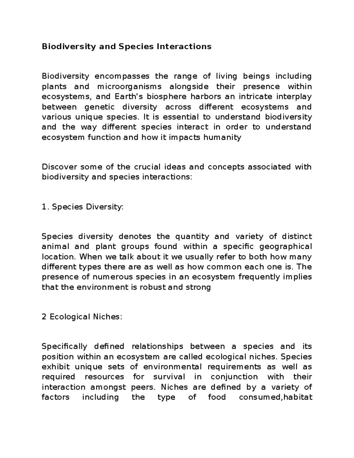 Biodiversity and Species Interactions - Biodiversity and Species ...