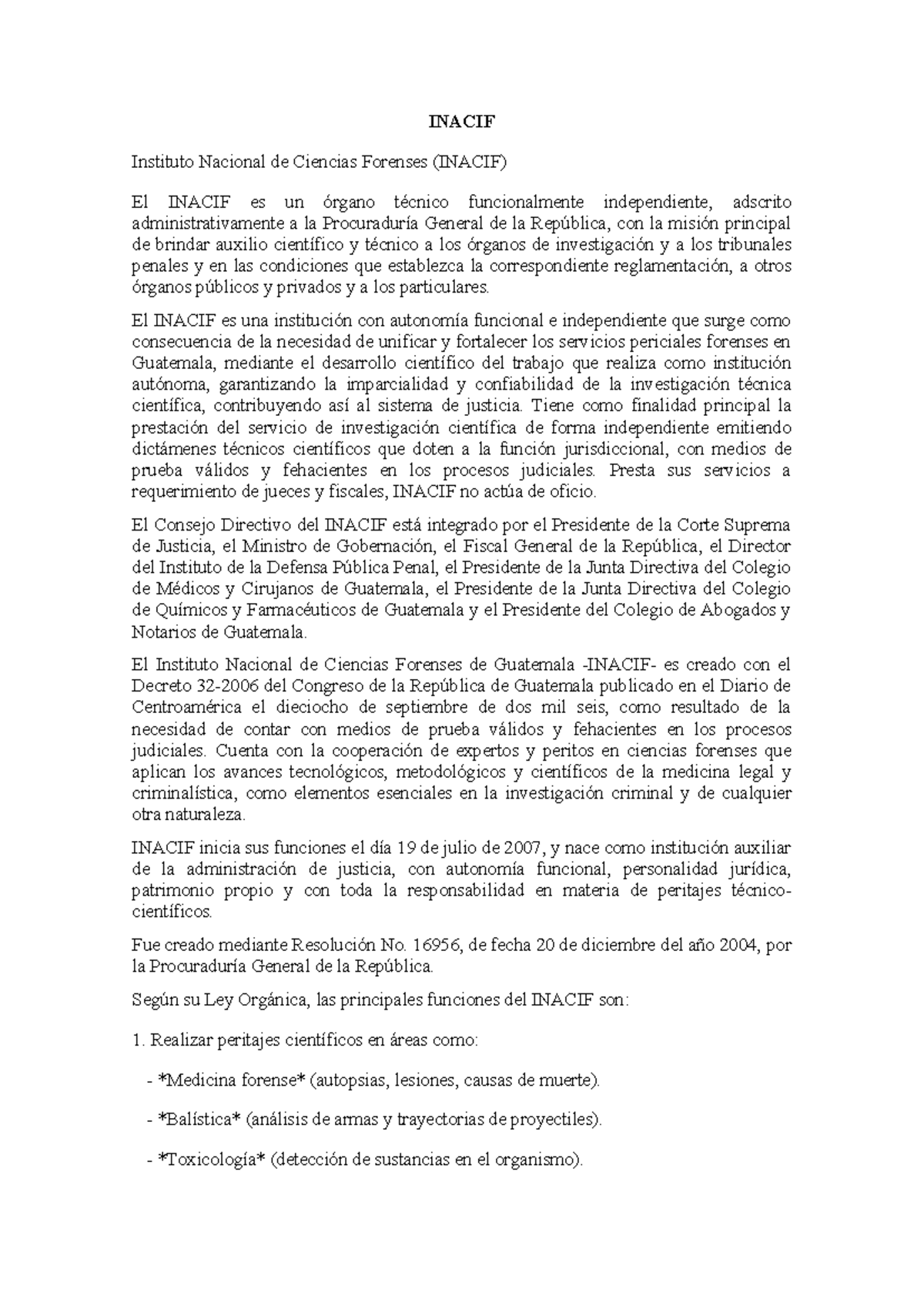 INACIF: Estructura, Funciones y Principios de la Institución Forense ...