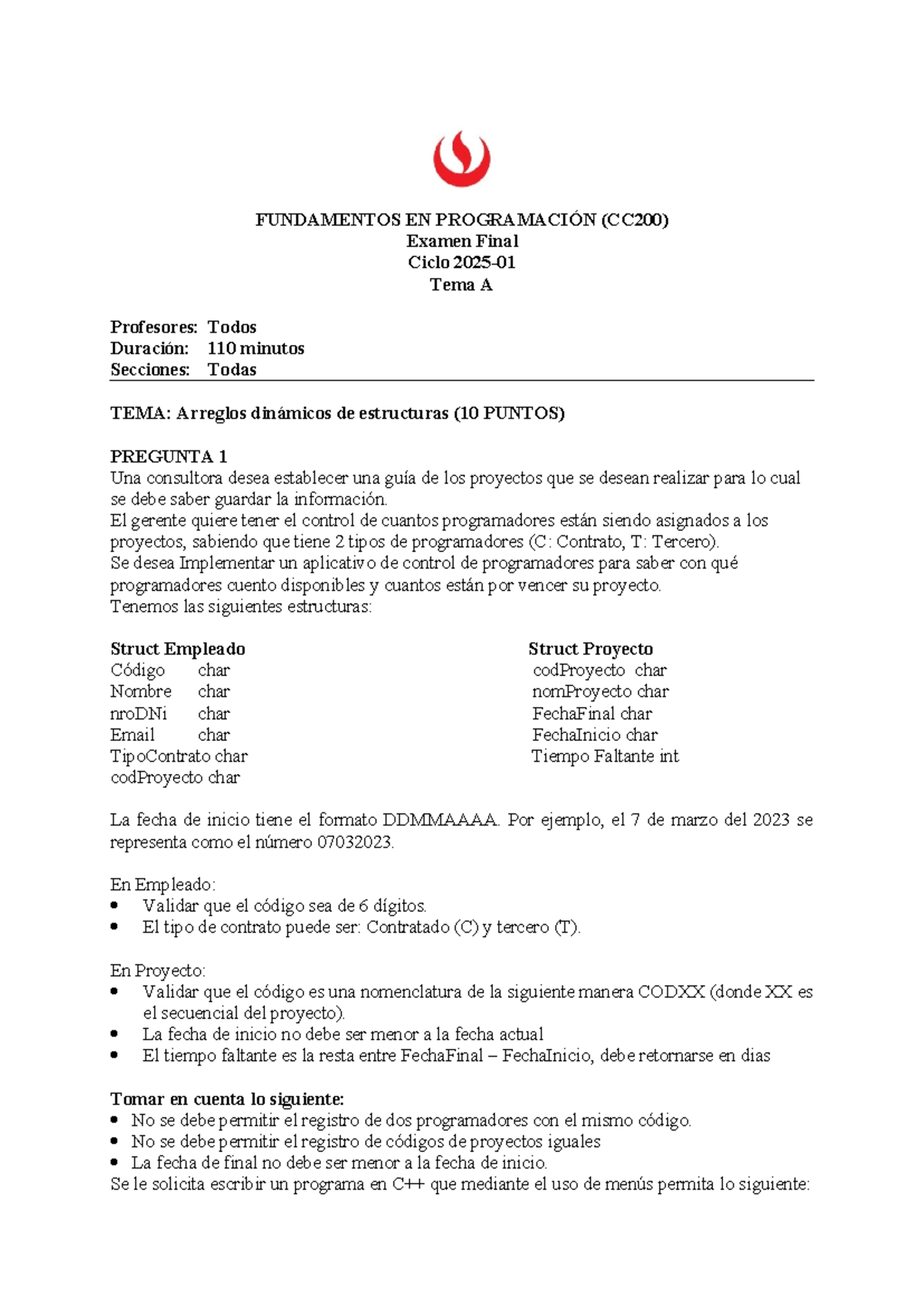 Examen Final CC200: Arreglos Dinámicos en Programación - Studocu