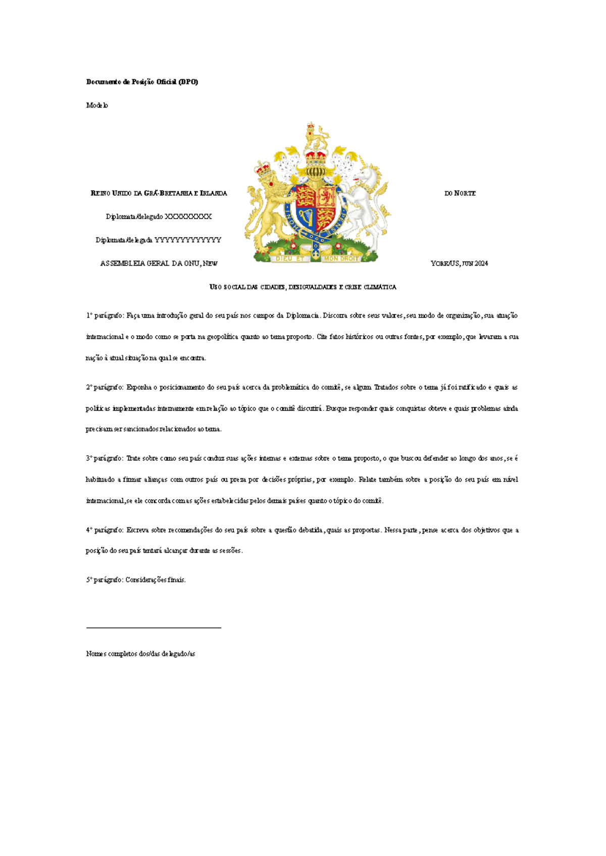 DPO Modelo 2024: Posição Oficial sobre Crise Climática e Desigualdades ...