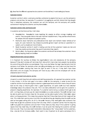 Unit 14 Investigating Customer Service - P2: Examine ways that customer ...