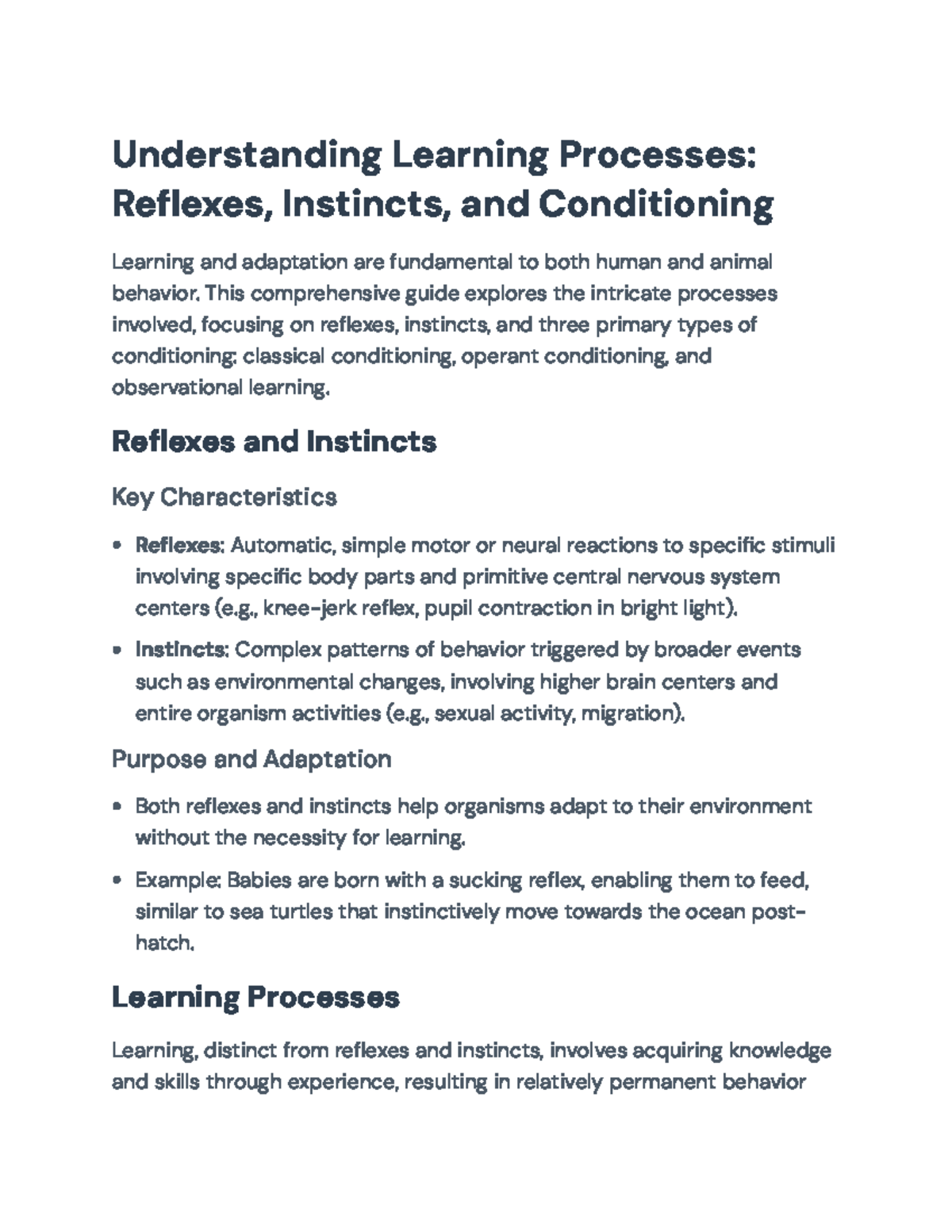 Understanding Learning Processes: Reflexes, Instincts & Conditioning ...