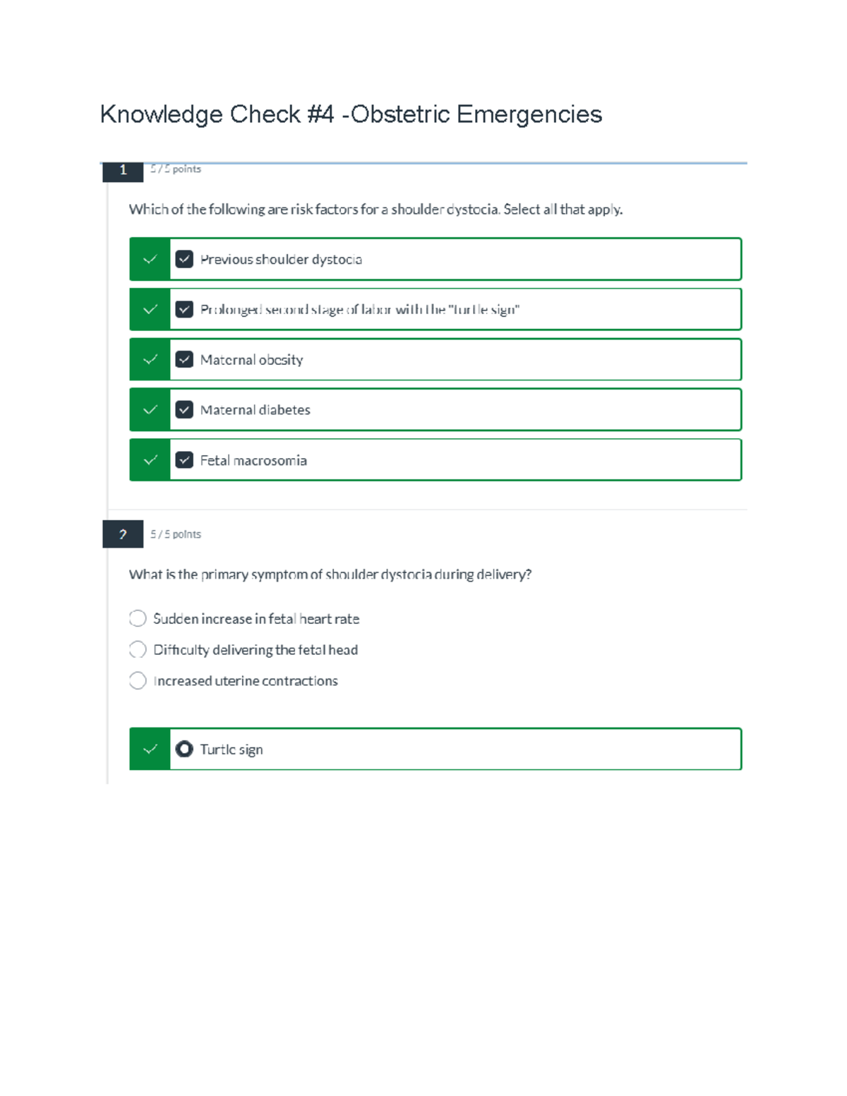 Knowledge Check: Obstetric Emergencies (Knowledge Check 4) - Studocu