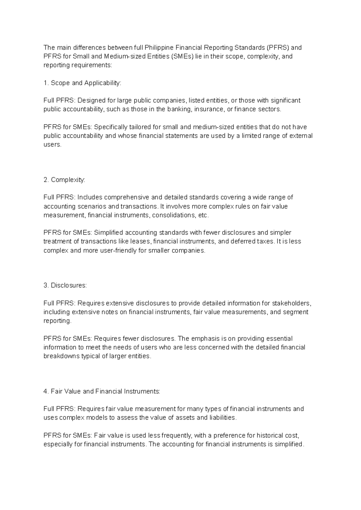 PFRS for SMEs: Key Differences from Full PFRS Explained - Studocu