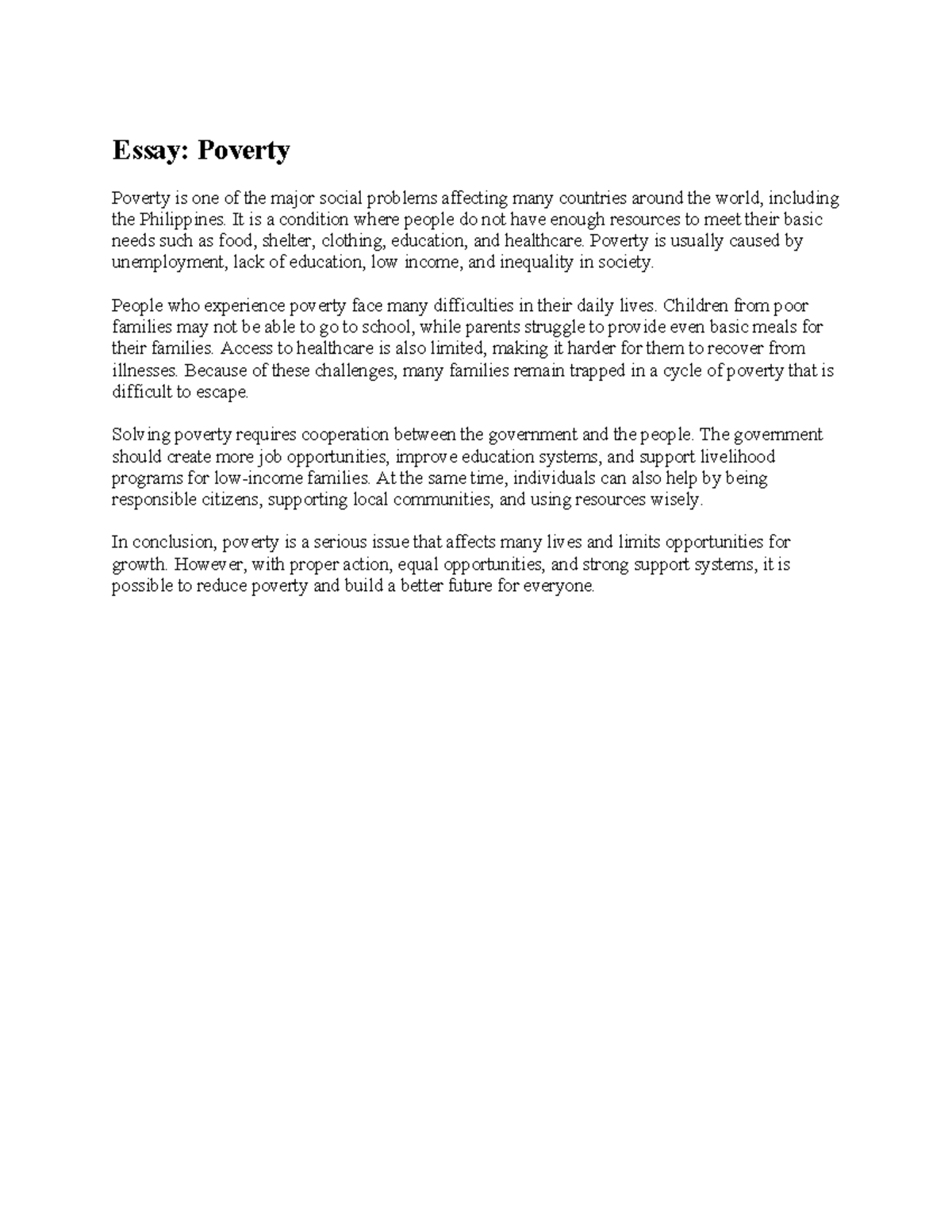 Essay: Poverty and Its Global Impact on Society - Studocu
