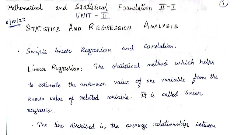 MSF-Unit2: Statistics & Regression Analysis Notes - Studocu