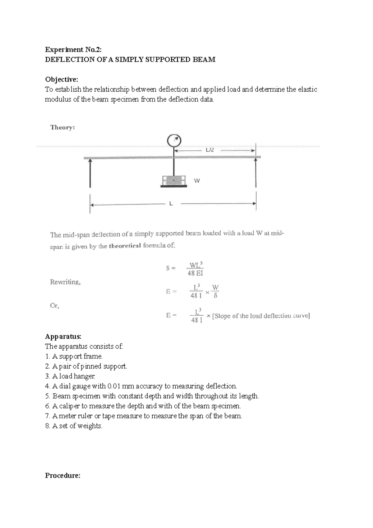 SS Lab Report 2: Deflection of a Simply Supported Beam Experiment - Studocu