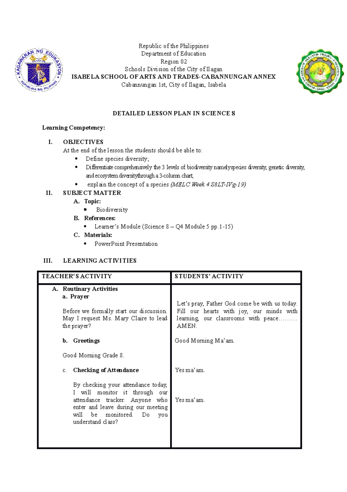 Final DEMO Lesson PLAN - FOR TEACHING PURPOSES - DETAILED LESSON PLAN ...