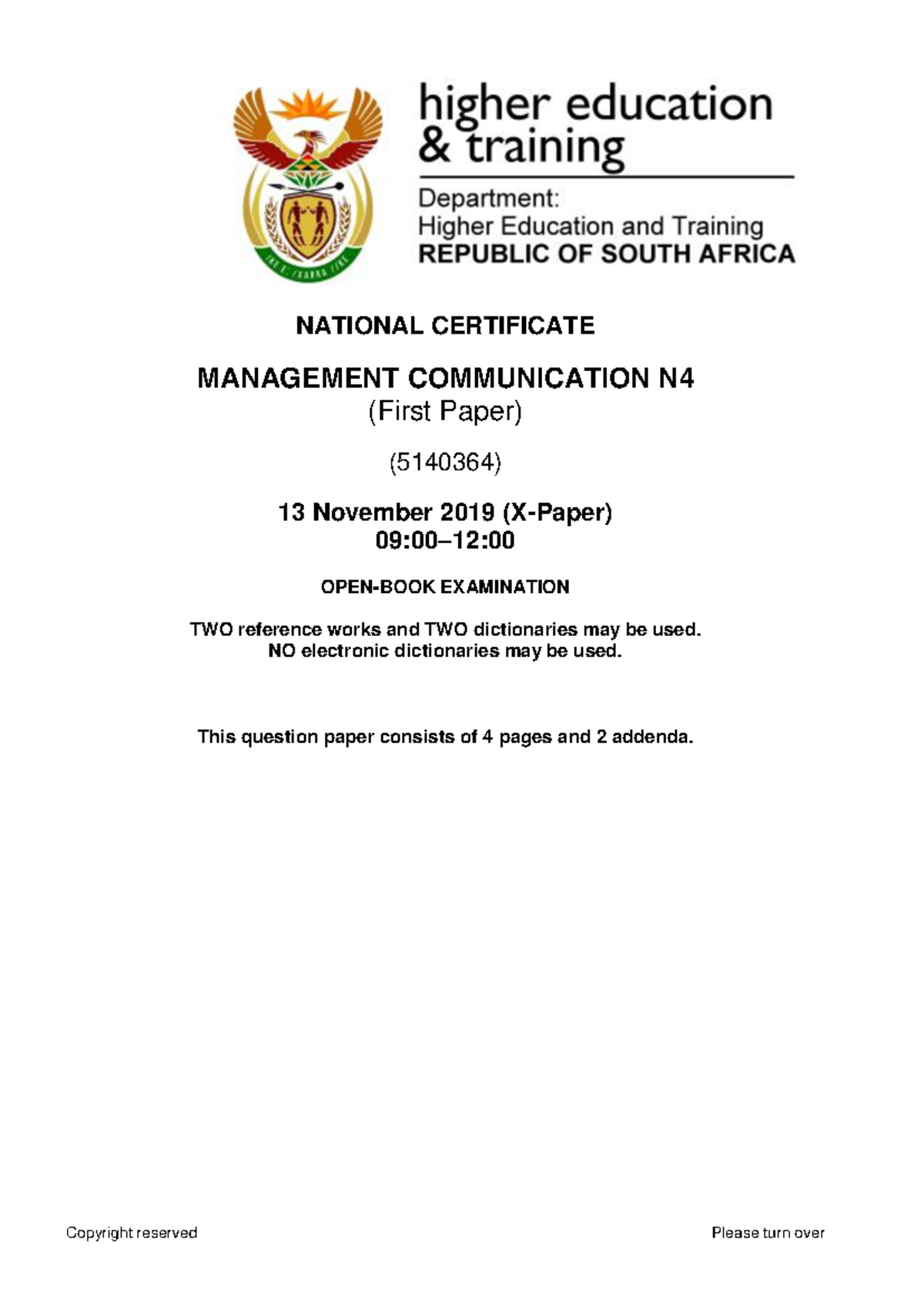 N1020 - Management Communication N4 Final Exam QP NOV 2019 - Studocu