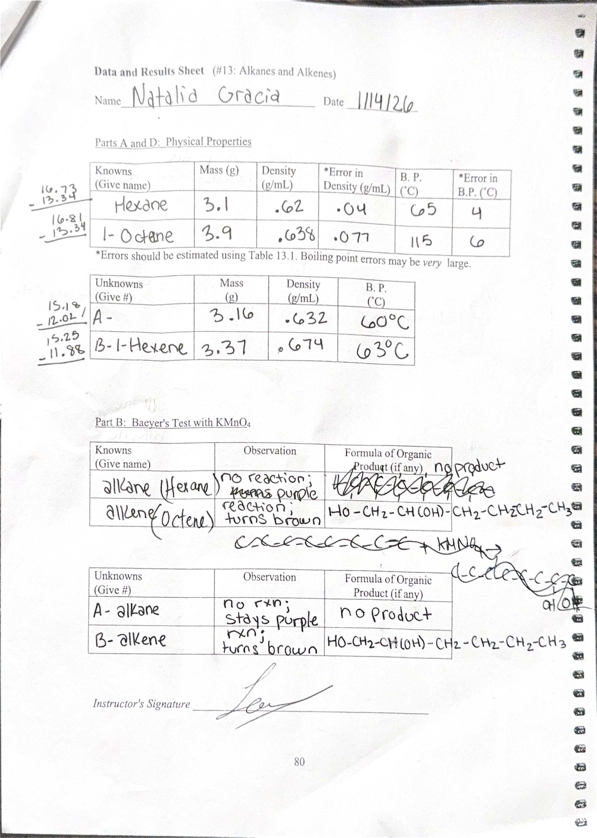 Chem 103 Lab Sheet 1: Alkanes and Alkenes Data Analysis - Studocu