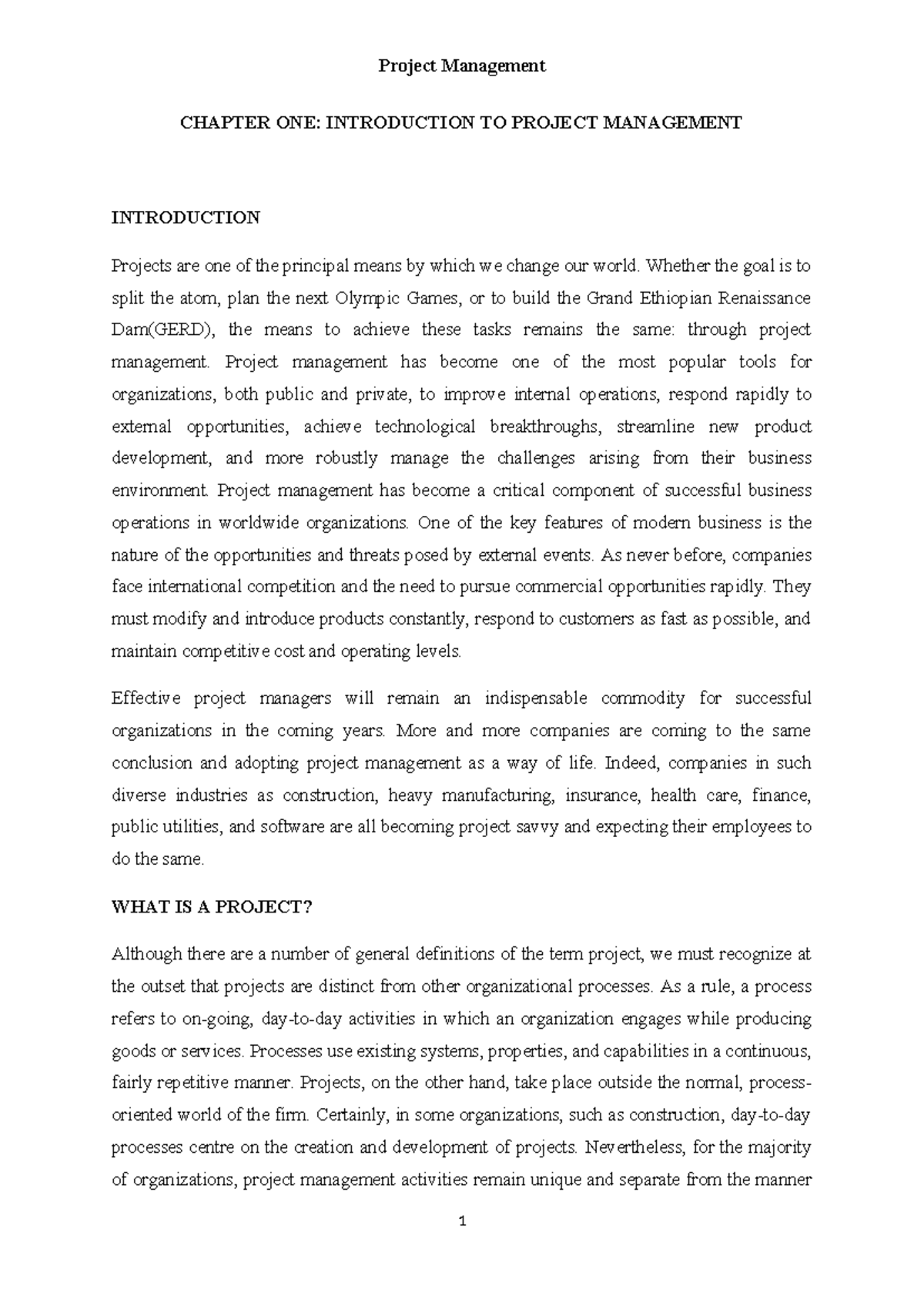 Project management chapter one: Introduction to project management ...