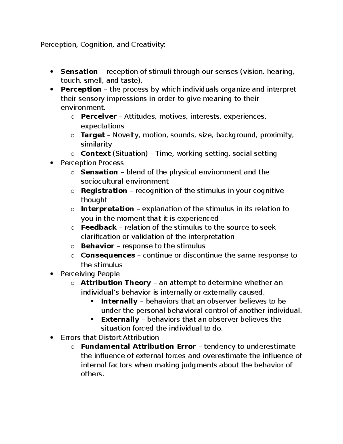 Perception and Cognition: Notes and Case Examples (PSY 101) - Studocu