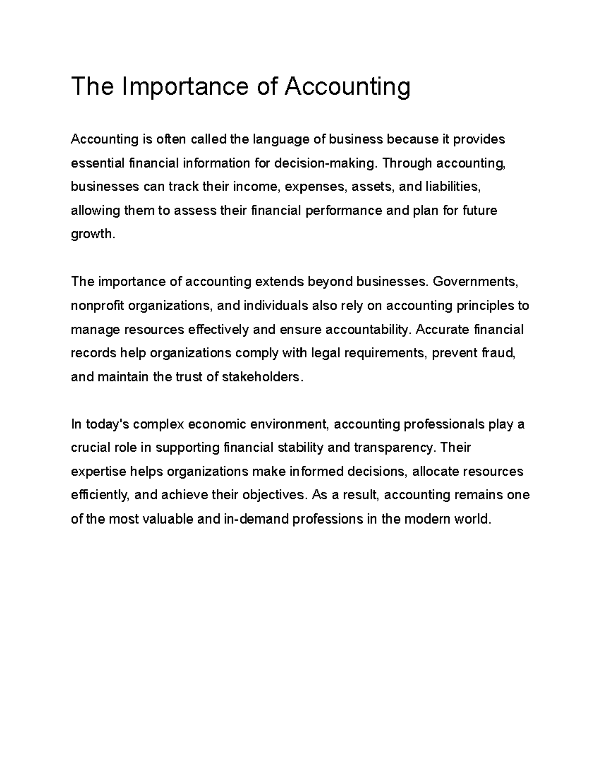 The Importance of Accounting in Business and Beyond - Studocu