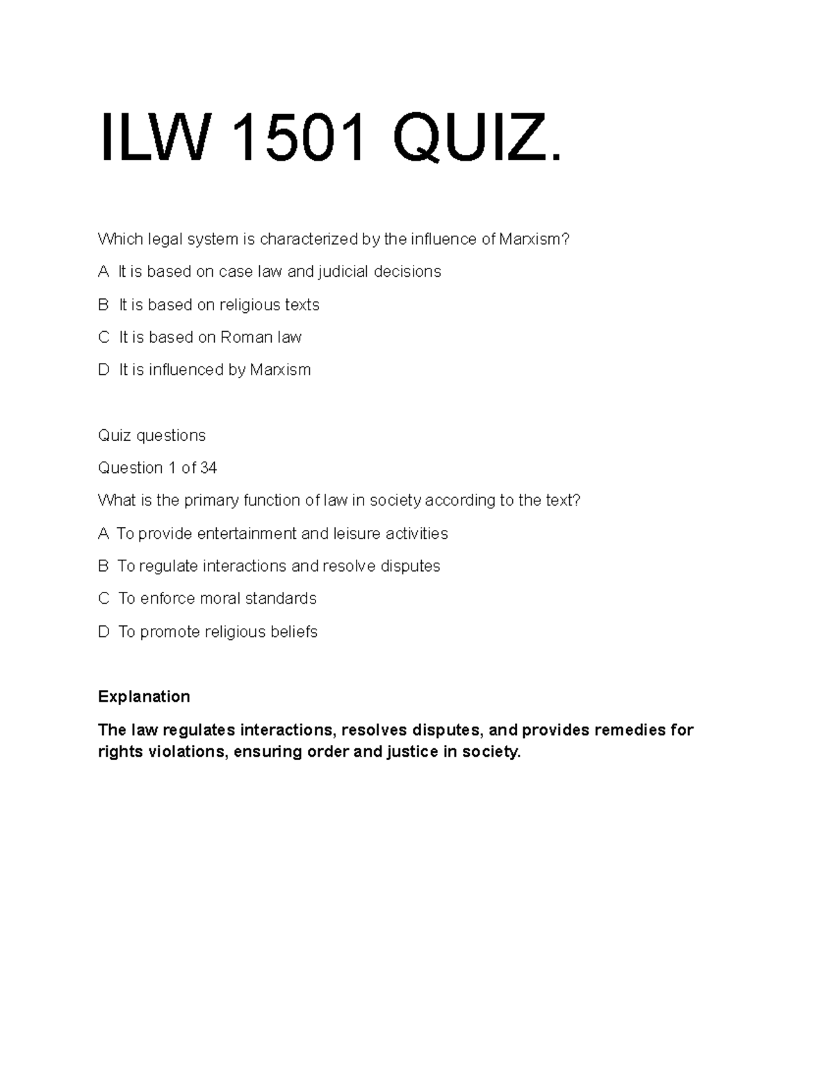 ILW 1501 MOCK QUIZ - Prepare for Your Exam with Key Concepts! - Studocu