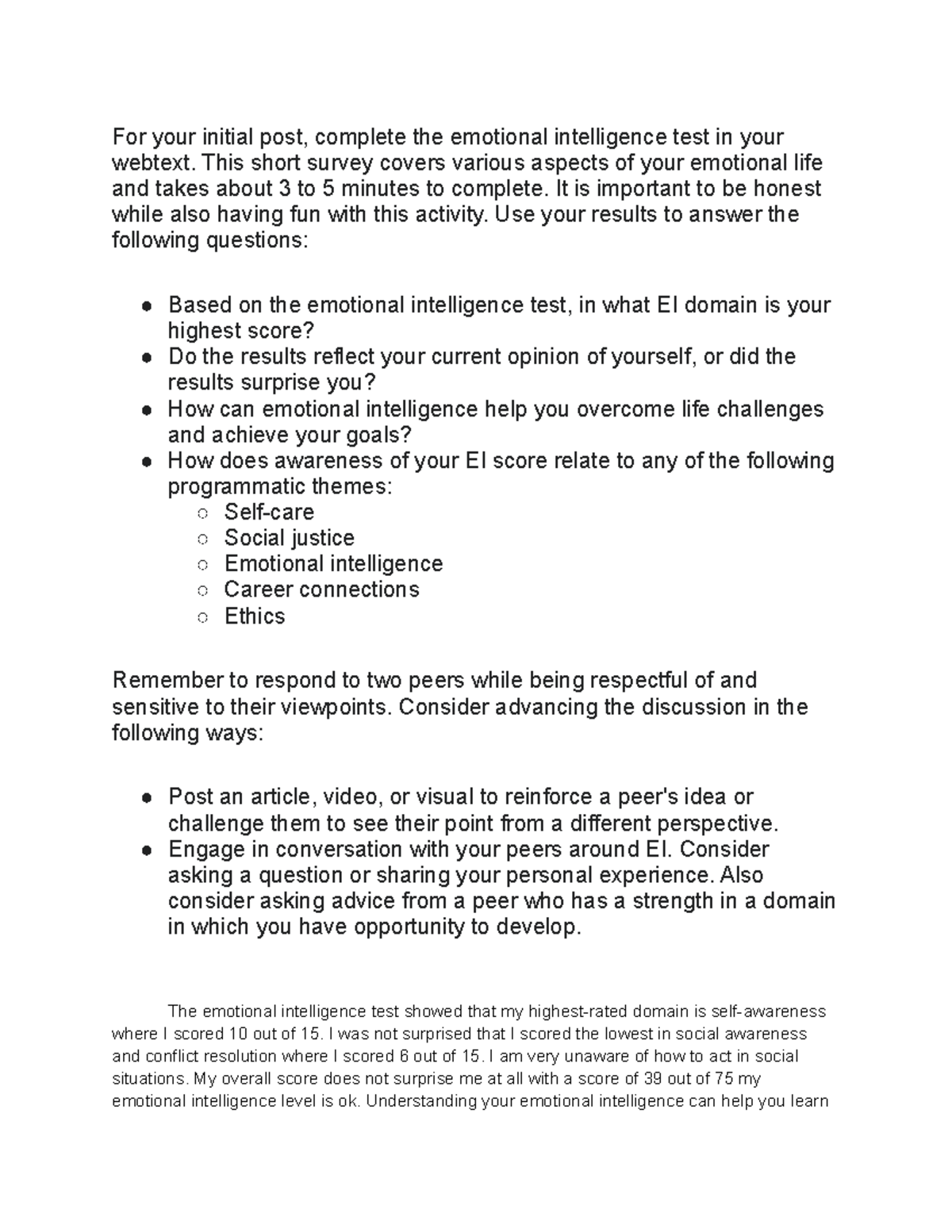 PSY 101: 1-1 Discussion on Emotional Intelligence and Self-Awareness ...