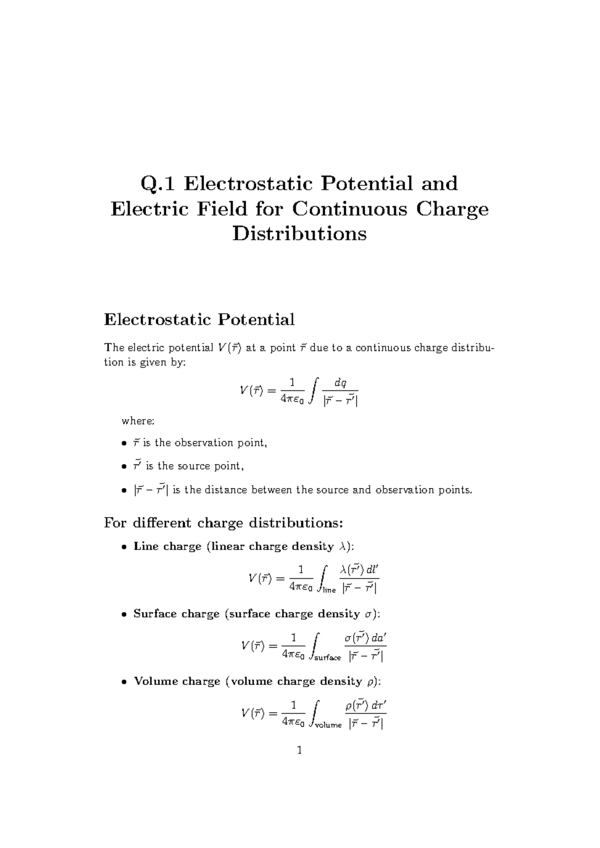 Unit 5 Q1 - Electrostatic Potential & Electric Field Notes - Studocu